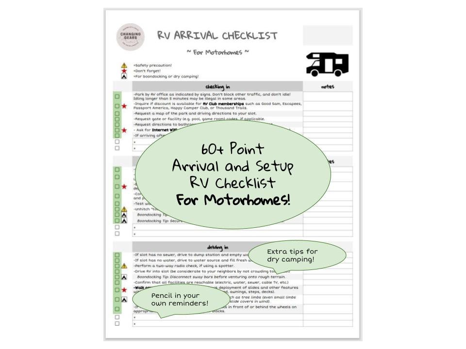 RV Setup and Arrival Checklist for Motorhomes - Etsy