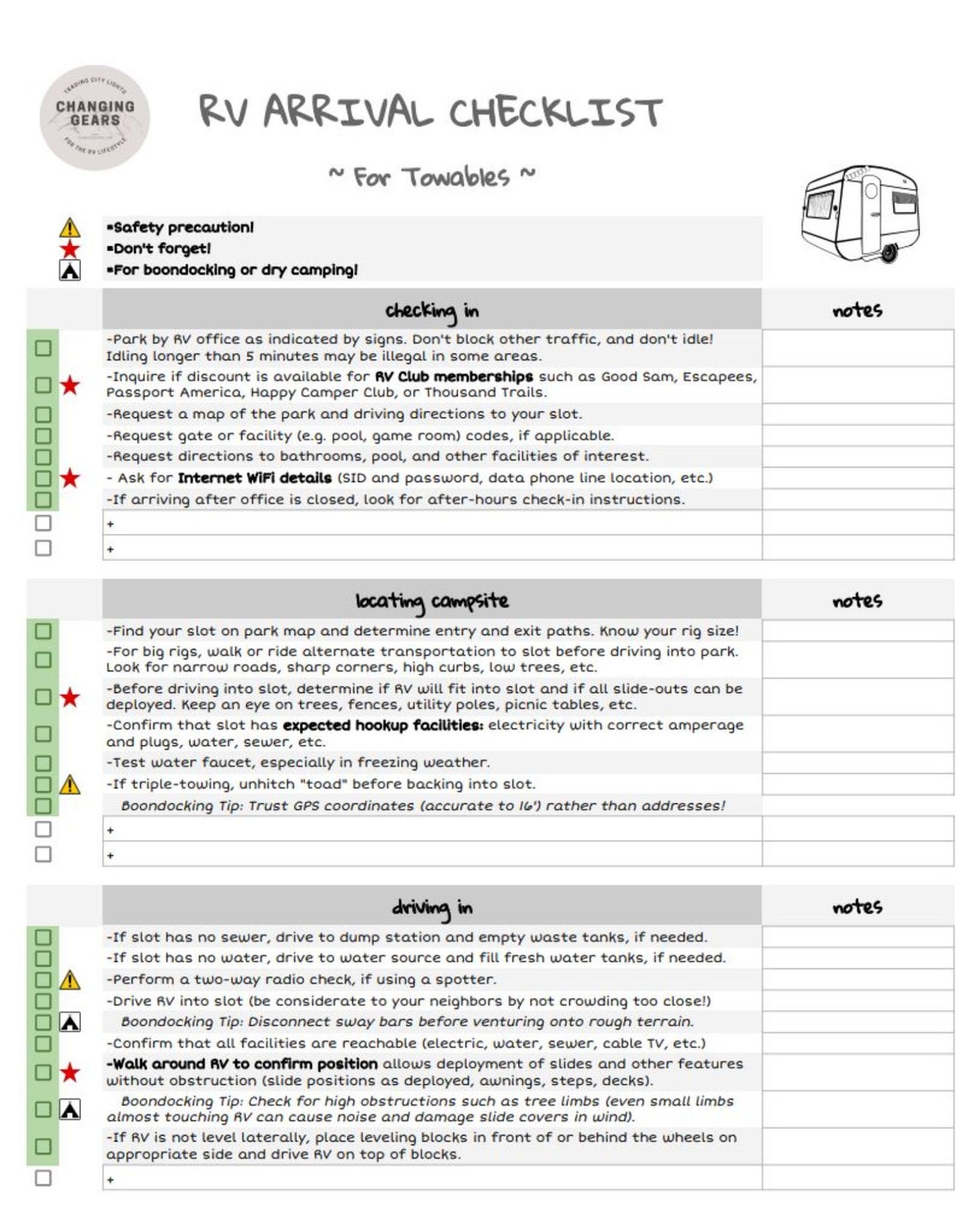 RV Setup and Arrival Checklist for Towables - Etsy
