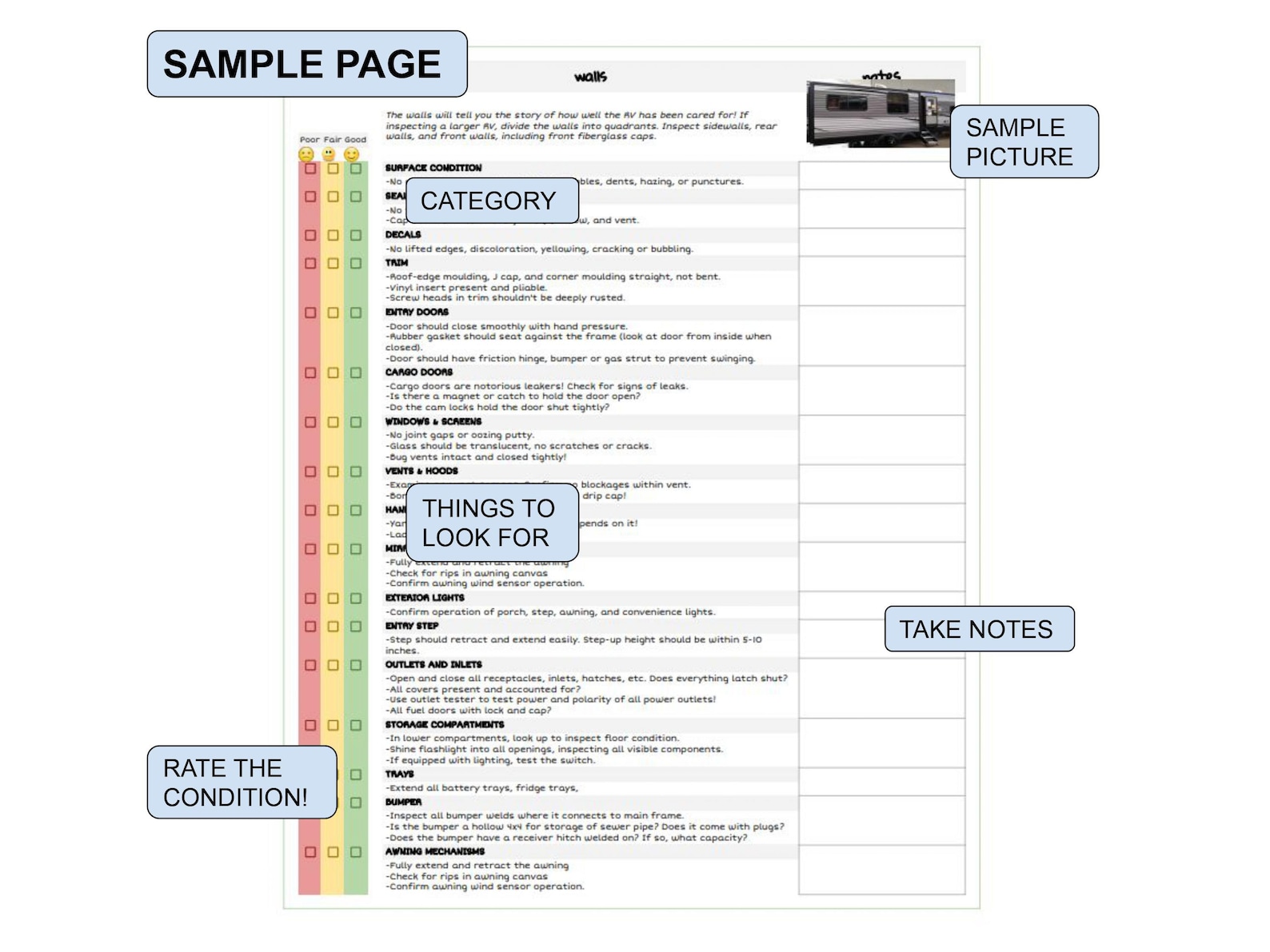RV PDI Inspection Checklist - Etsy