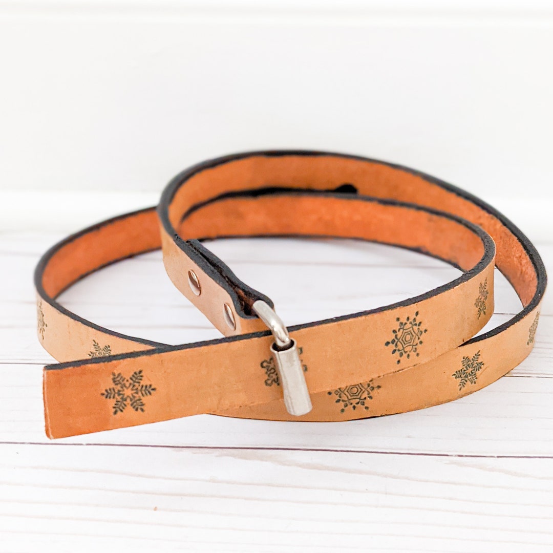 Snowflake 1" Wide Leather Belt | Thin Leather Belt for Winter | Belts ...
