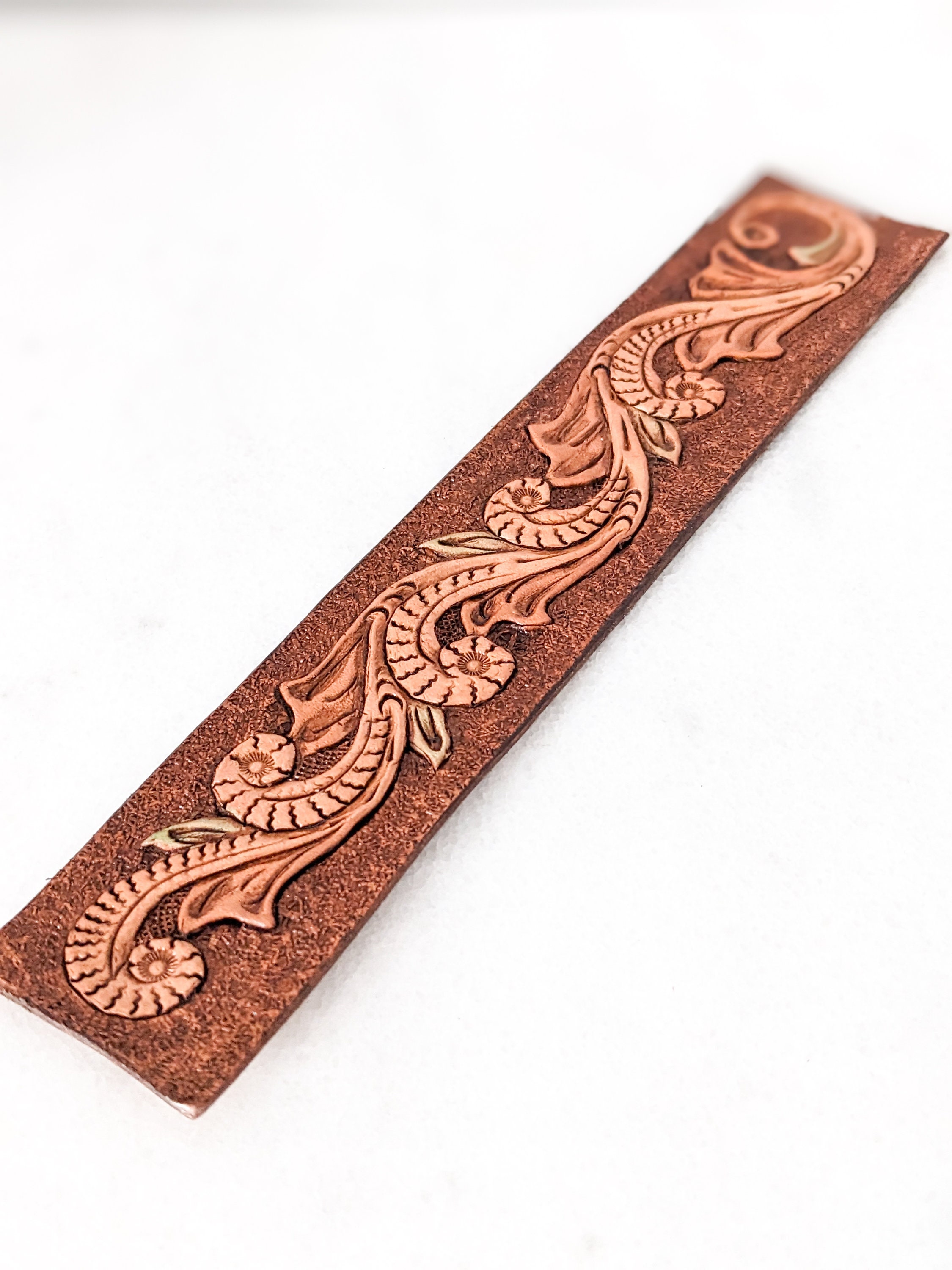 Brown Hand Tooled Floral Leather Bookmark | Great for Gifting - Etsy