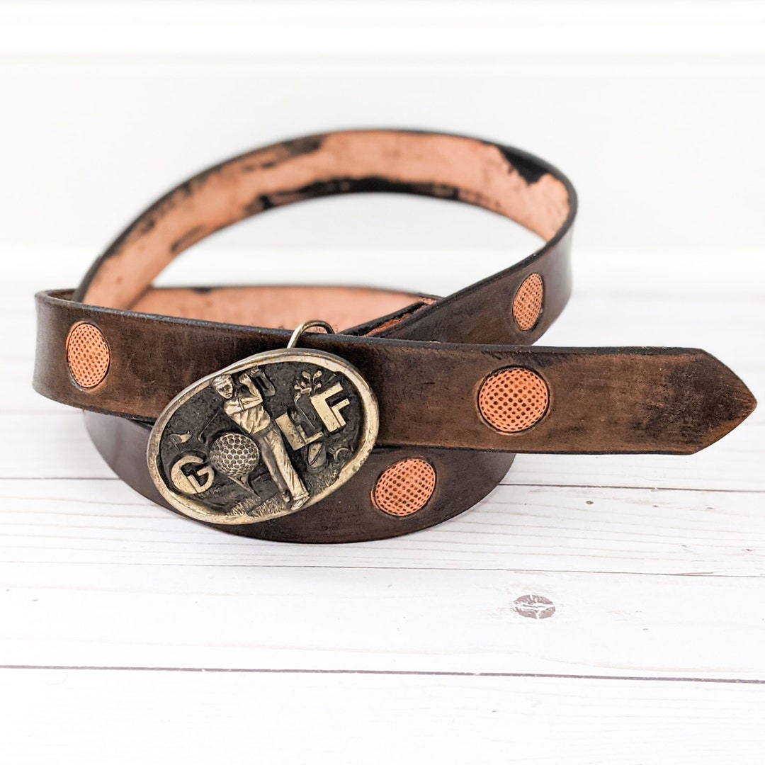 Golf Leather Belt With Golf Buckle | Hand Stamped Genuine Leather Belt ...