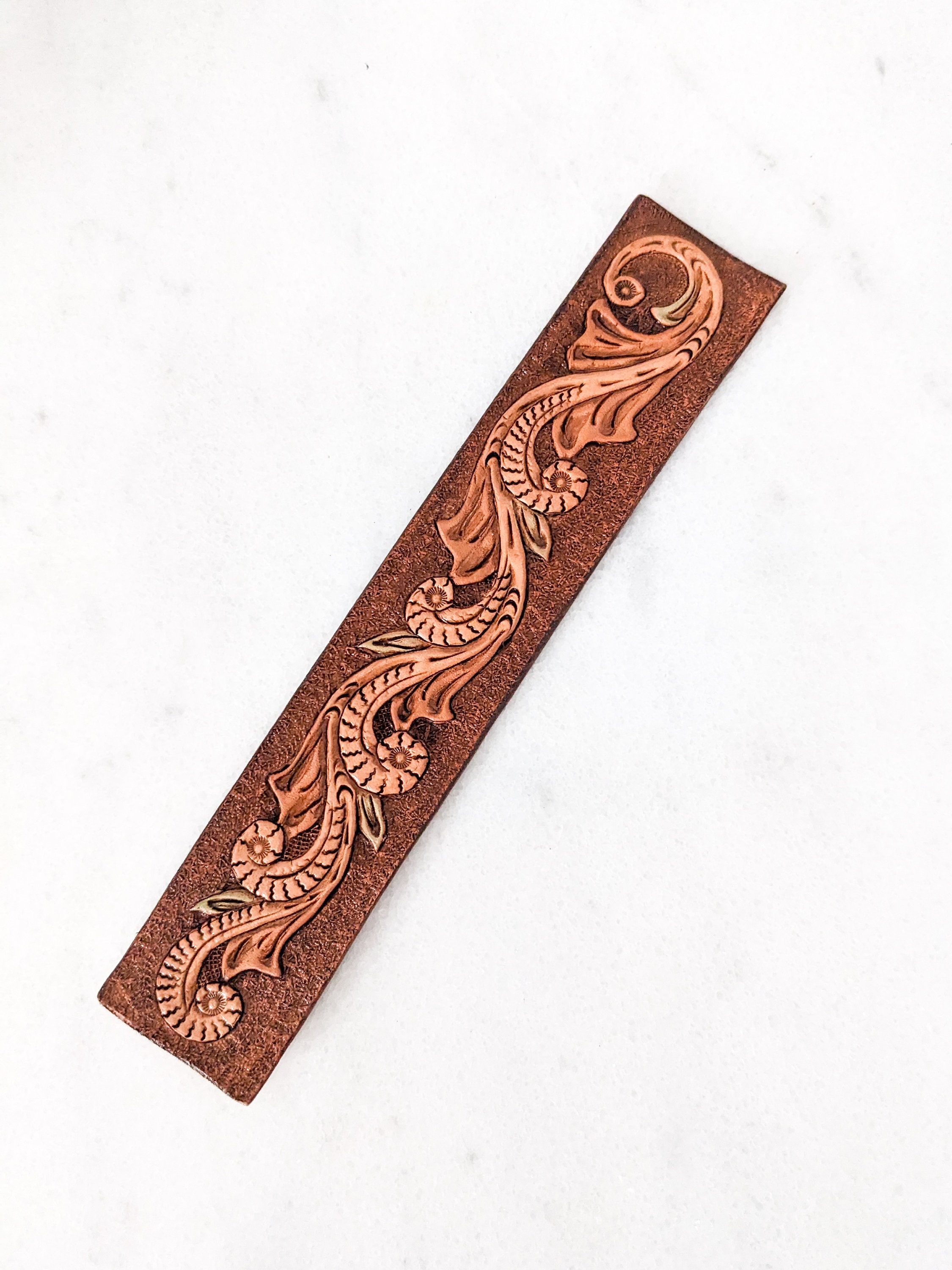 Brown Hand Tooled Floral Leather Bookmark | Great for Gifting - Etsy