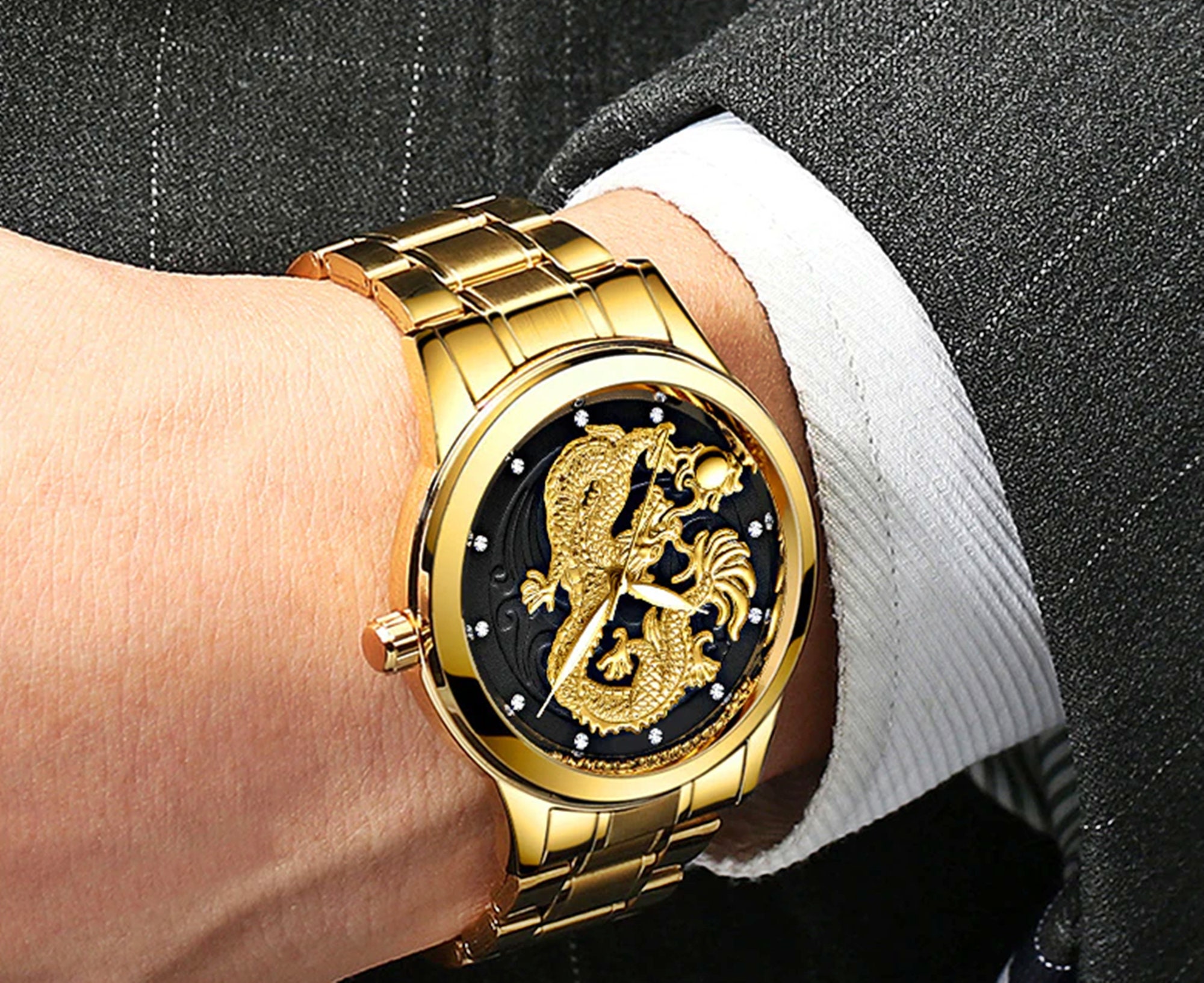 Golden Dragon Watch Gold Steel Dragon Luxury Brand Business - Etsy
