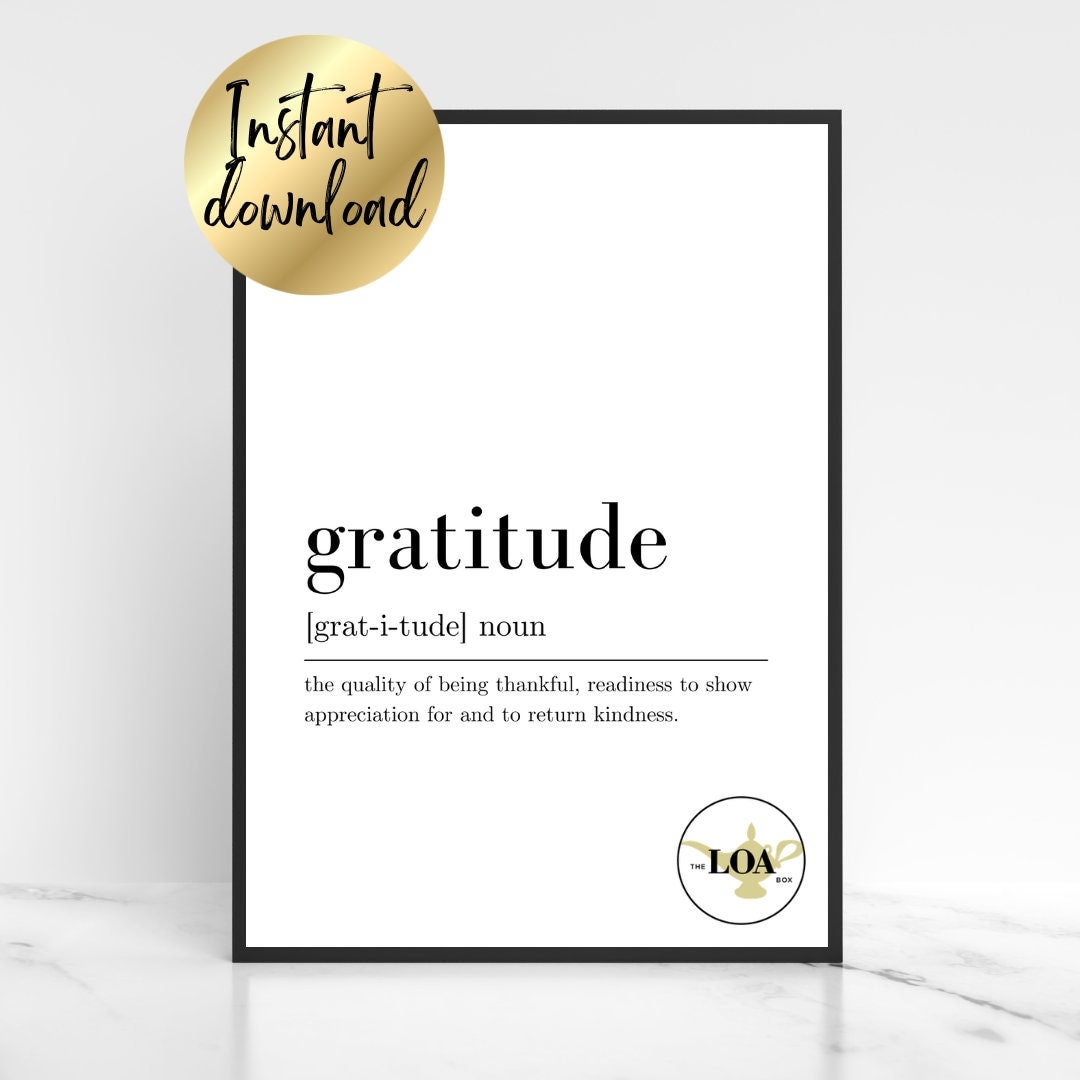 Gratitude Definition Print, Inspirational Wall Art (digital Download ...