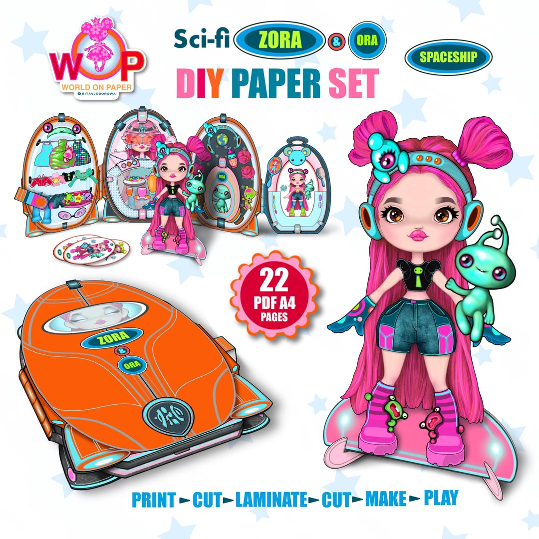 Printable DIY Paper TOY. Sci-fi Zora & Ora Spaceship. Dress up Paper ...
