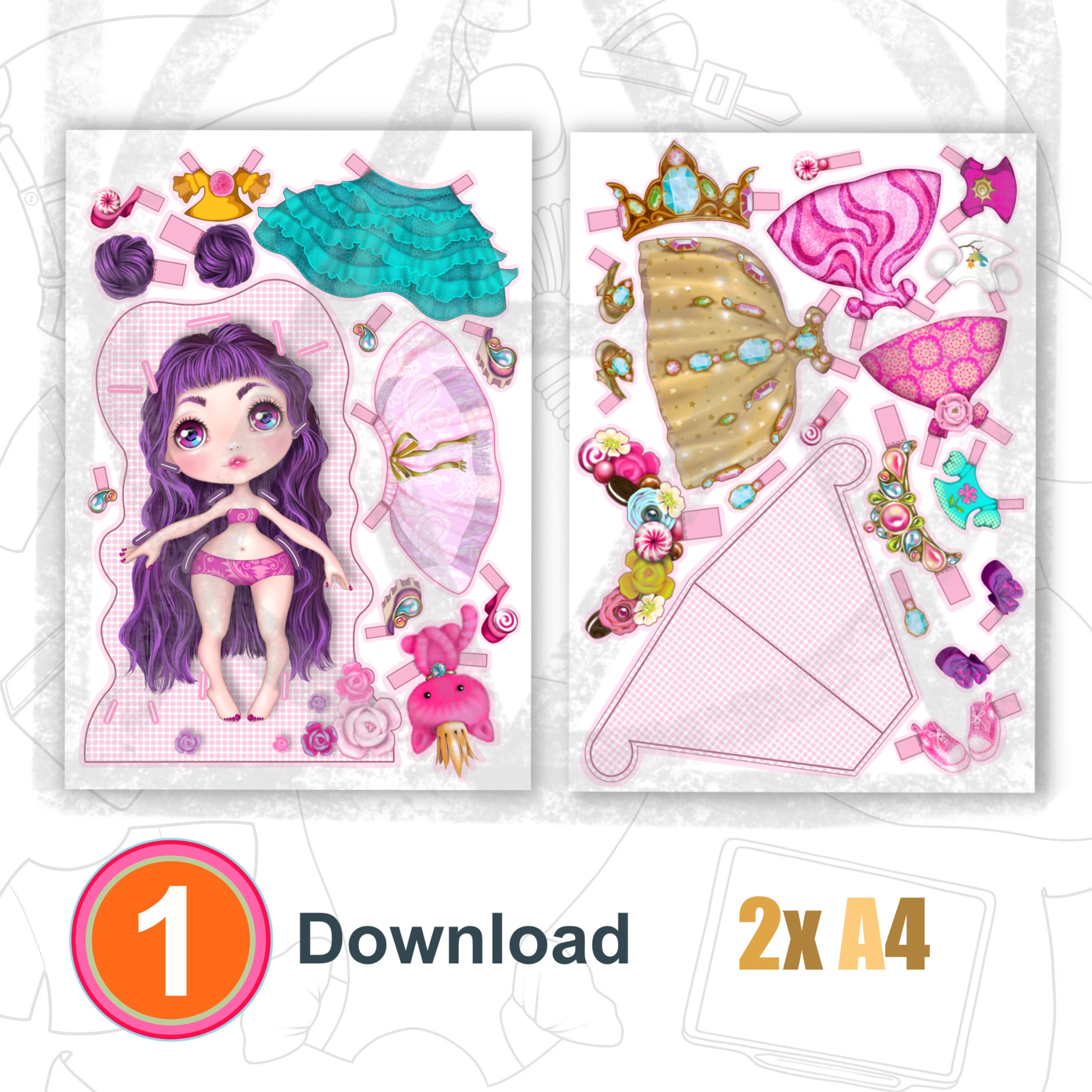 2x A4 Princess Printable Paper Dress up Doll - Etsy