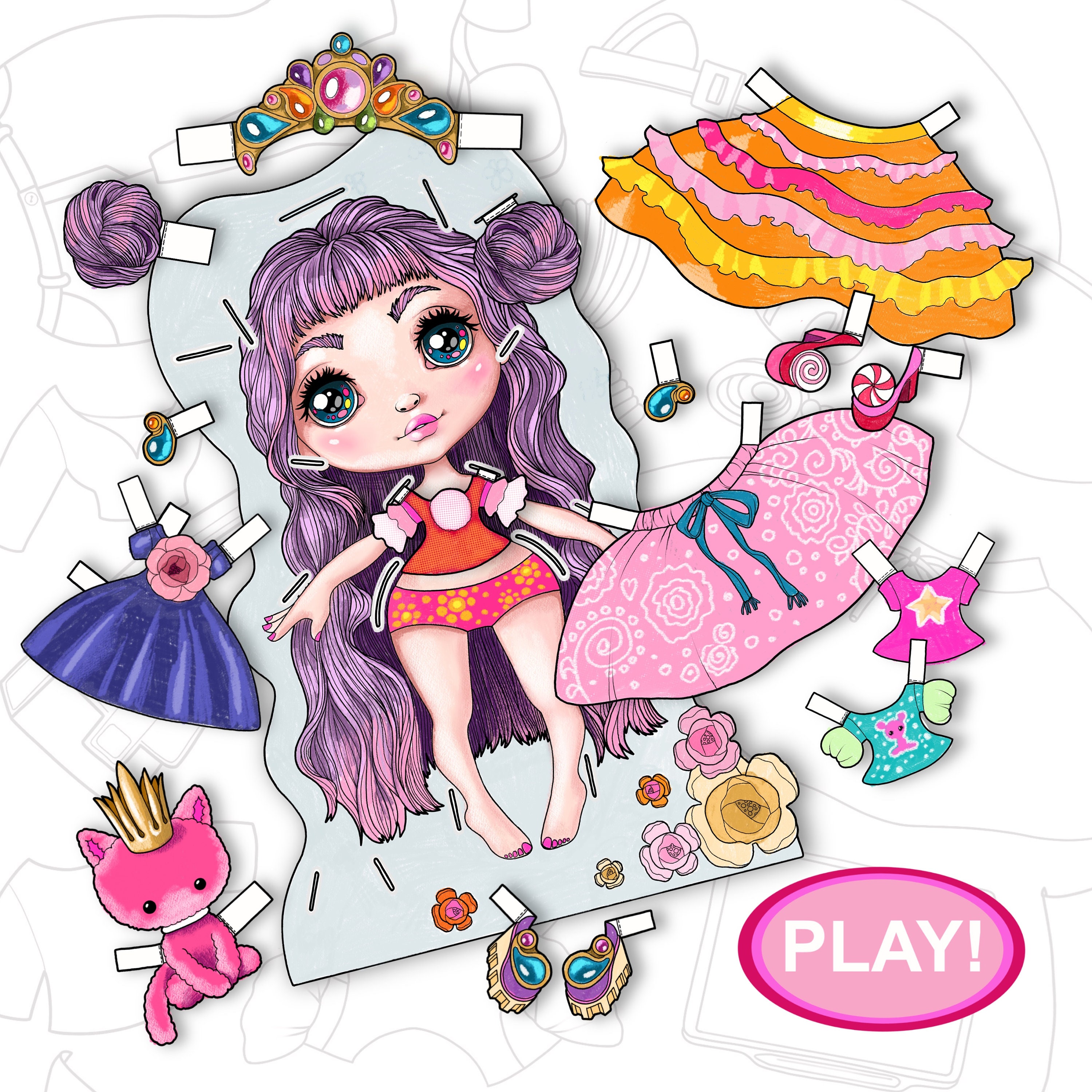 3x A4 Printable DIY Coloring Dress up Doll - Etsy
