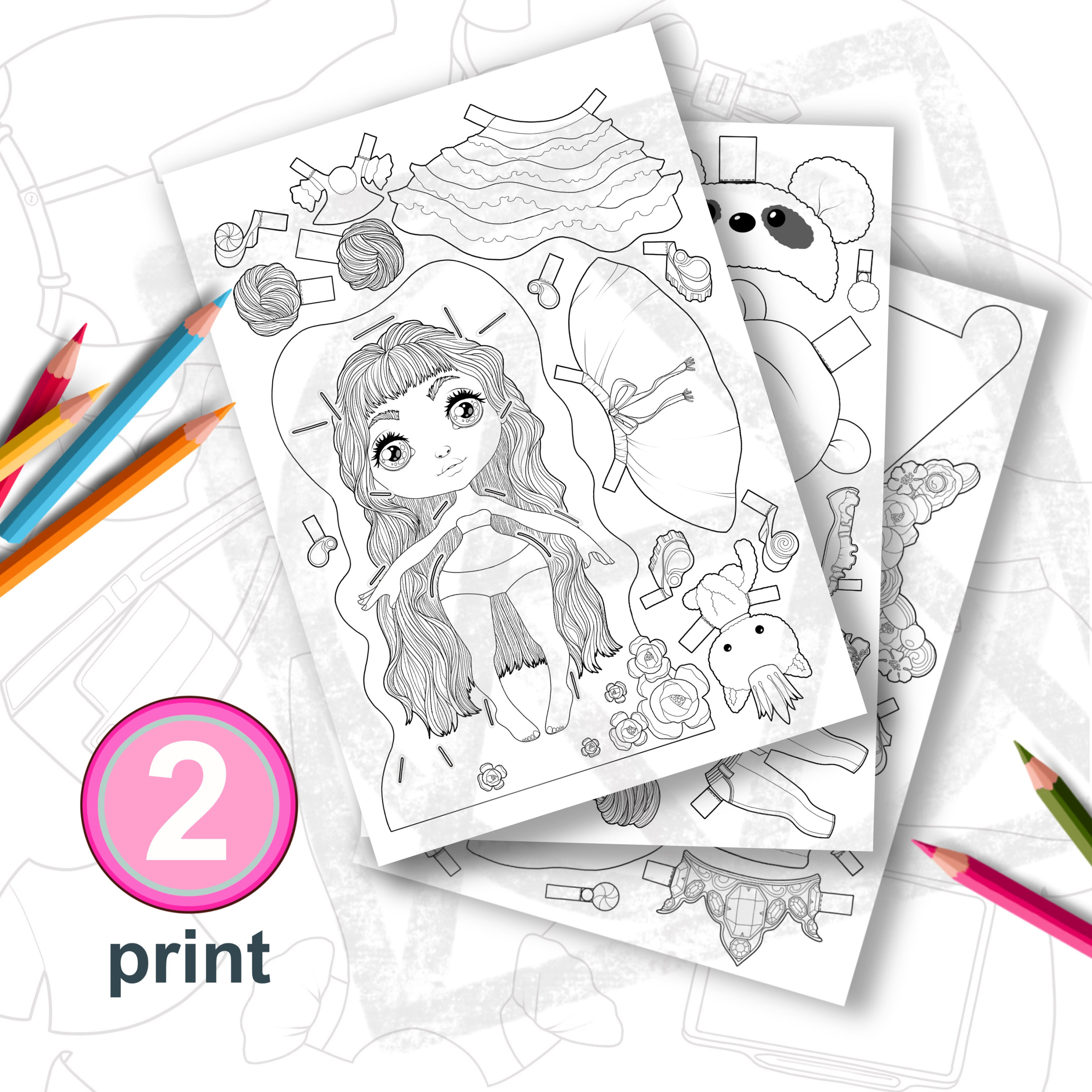 3x A4 Printable DIY Coloring Dress up Doll - Etsy