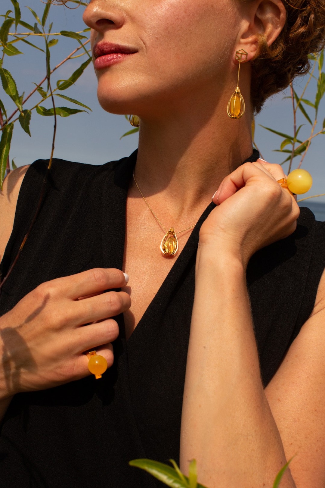 Amber Necklace, Sterling Silver Gold Plated, Bright, Clear Amber - Etsy