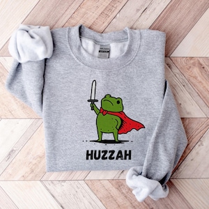Huzzah Frog With Sword Medieval Frog Sweatshirt, Funny Frog Hoodie ...