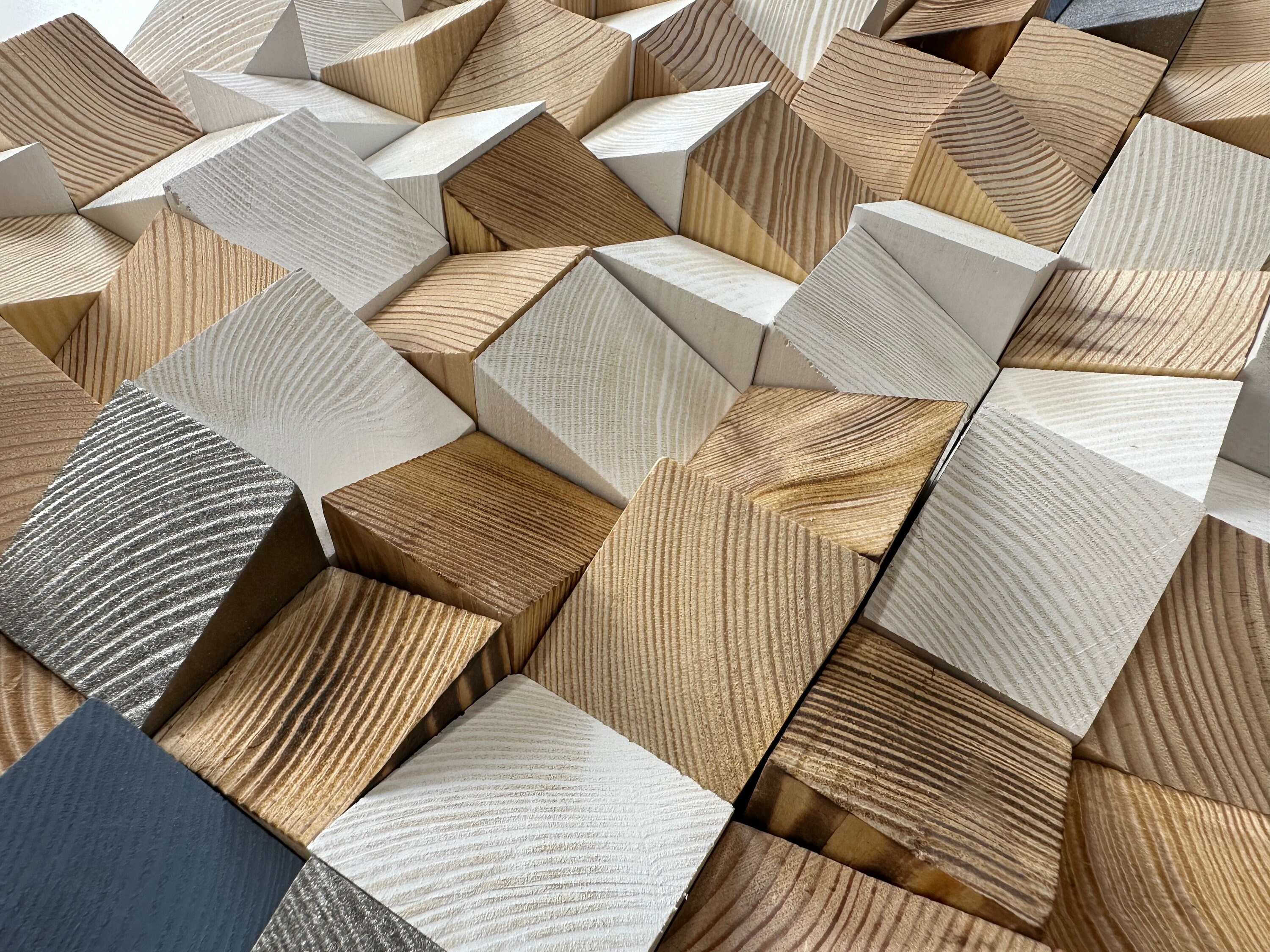 Wood Mosaic Art, 3D Wall Art, Geometric Wood Panel Art, Rustic Wood ...