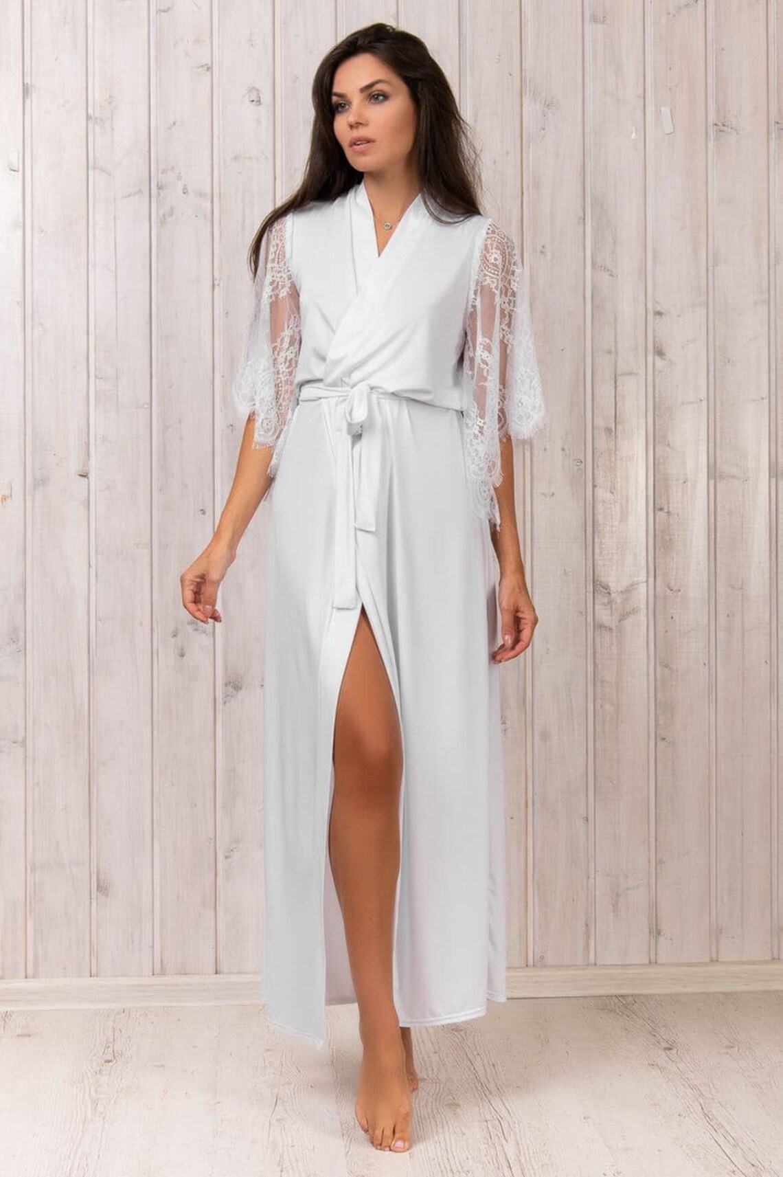 Lange Braut Weiße Robe Hochzeit Kimono Lange Seide Gewand Etsy