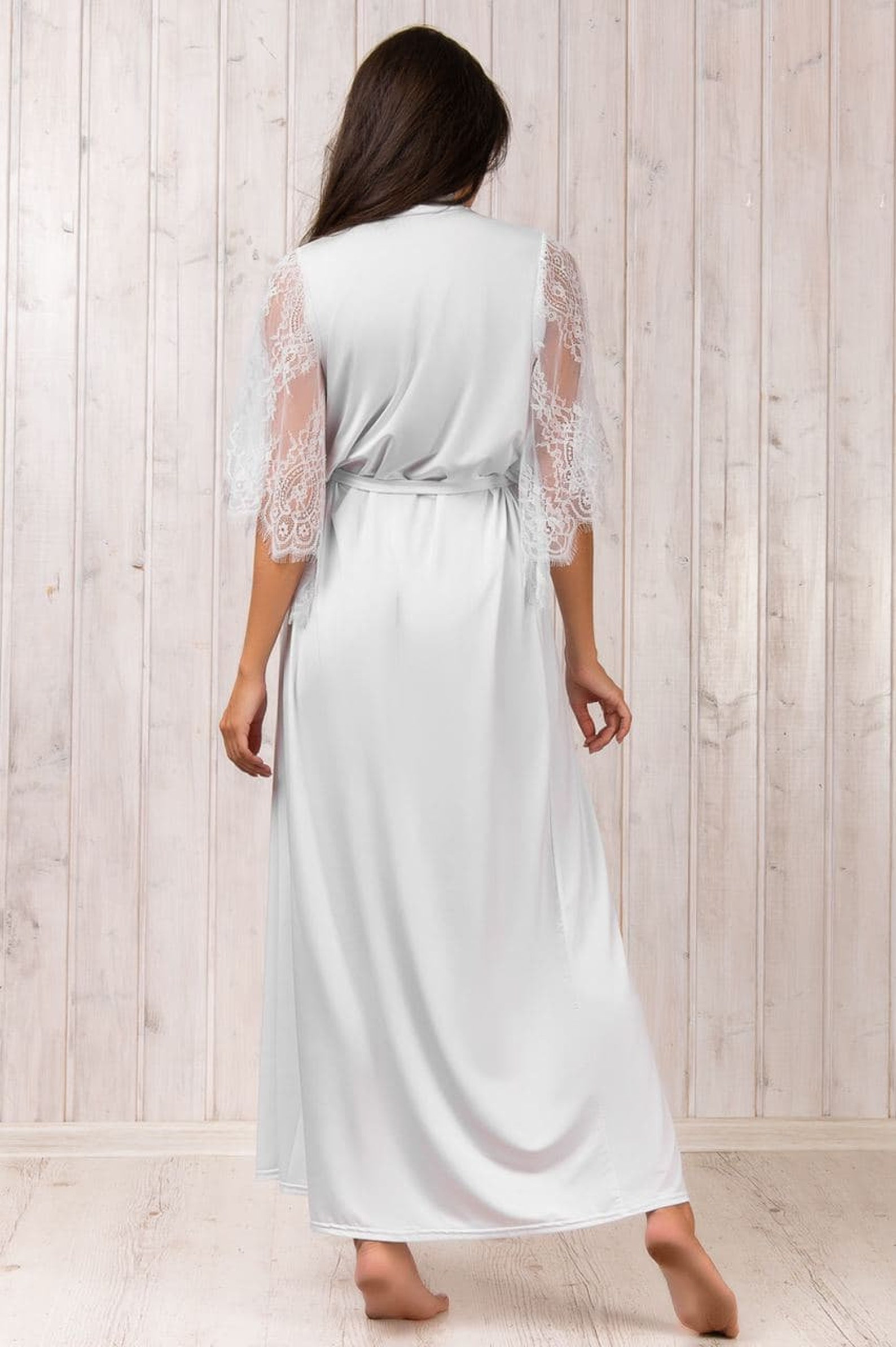 Lange Braut Weiße Robe Hochzeit Kimono Lange Seide Gewand Etsy