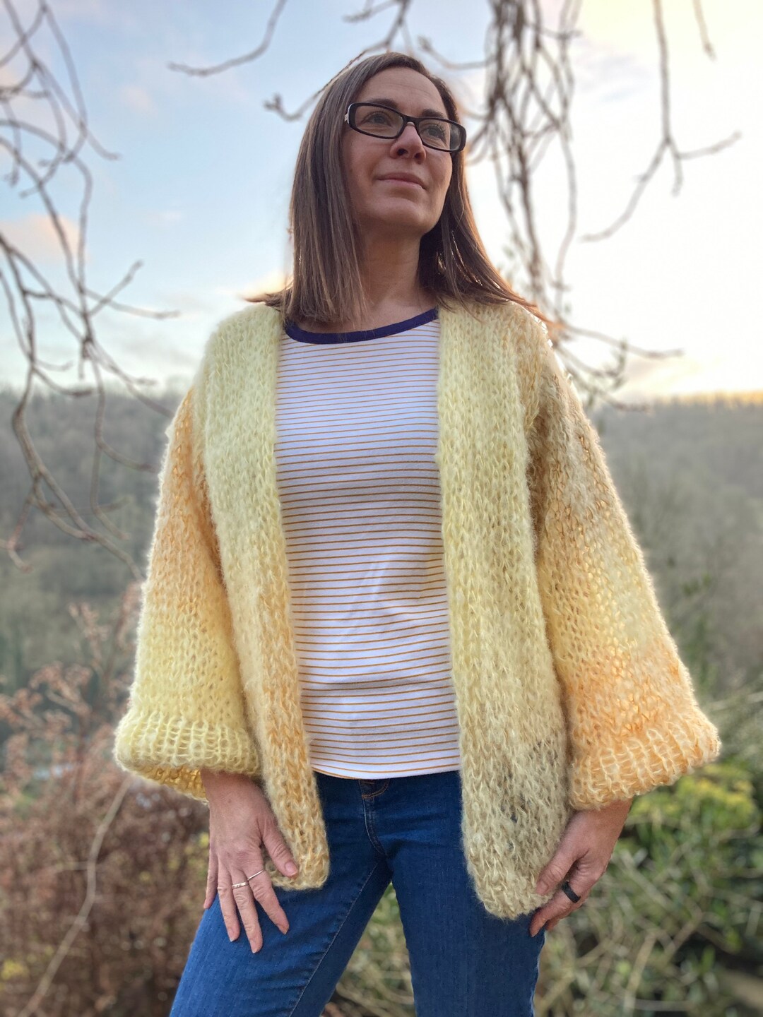 Handmade Cotswolds Handmade Cardigan Hand Knitted Shaded Yellow Mohair ...