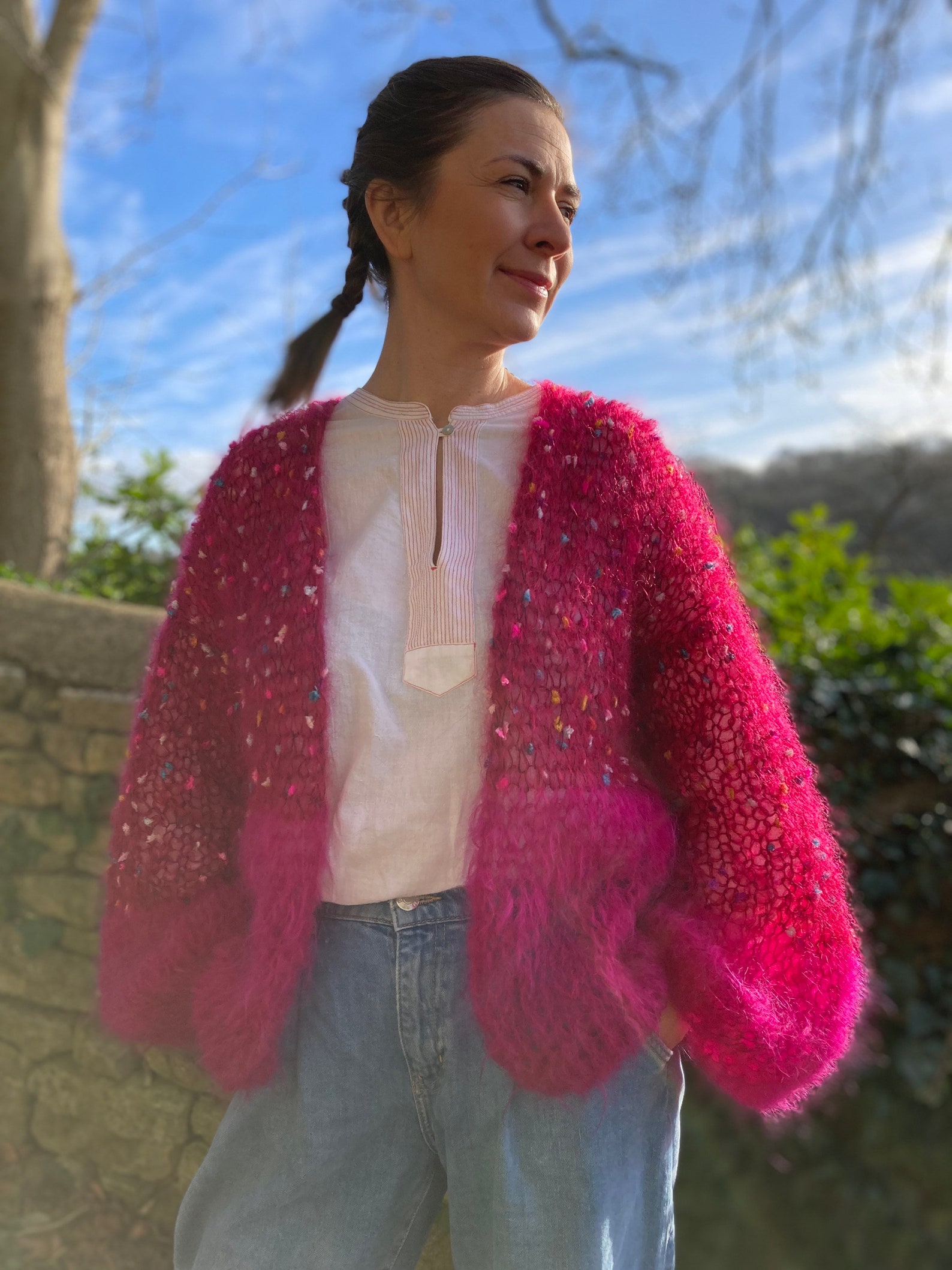 Handmade Cotswolds Hand Knitted Mohair Hot Pink and Dark Pink Blended ...