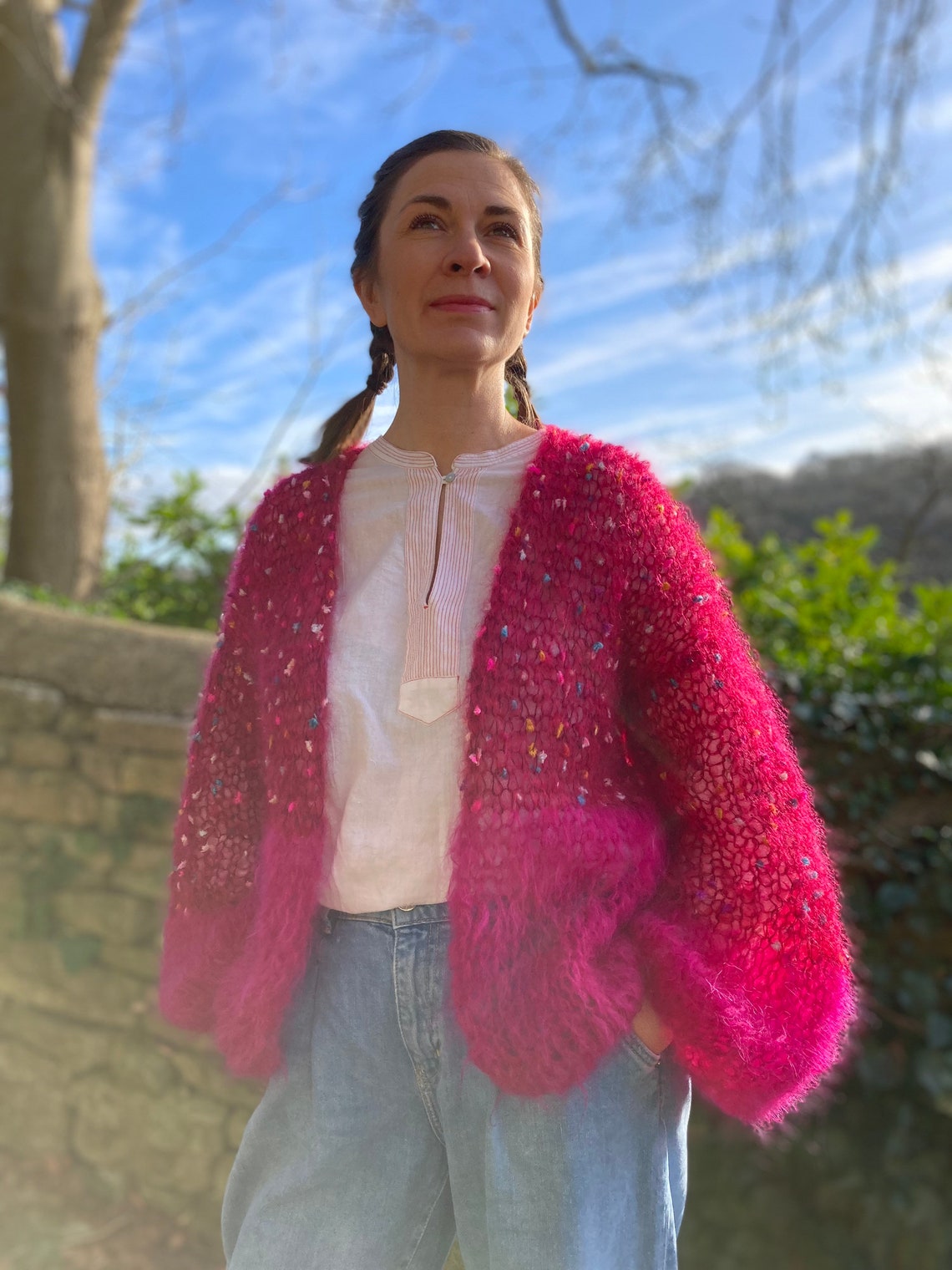 Handmade Cotswolds Hand Knitted Mohair Hot Pink and Dark Pink Blended ...