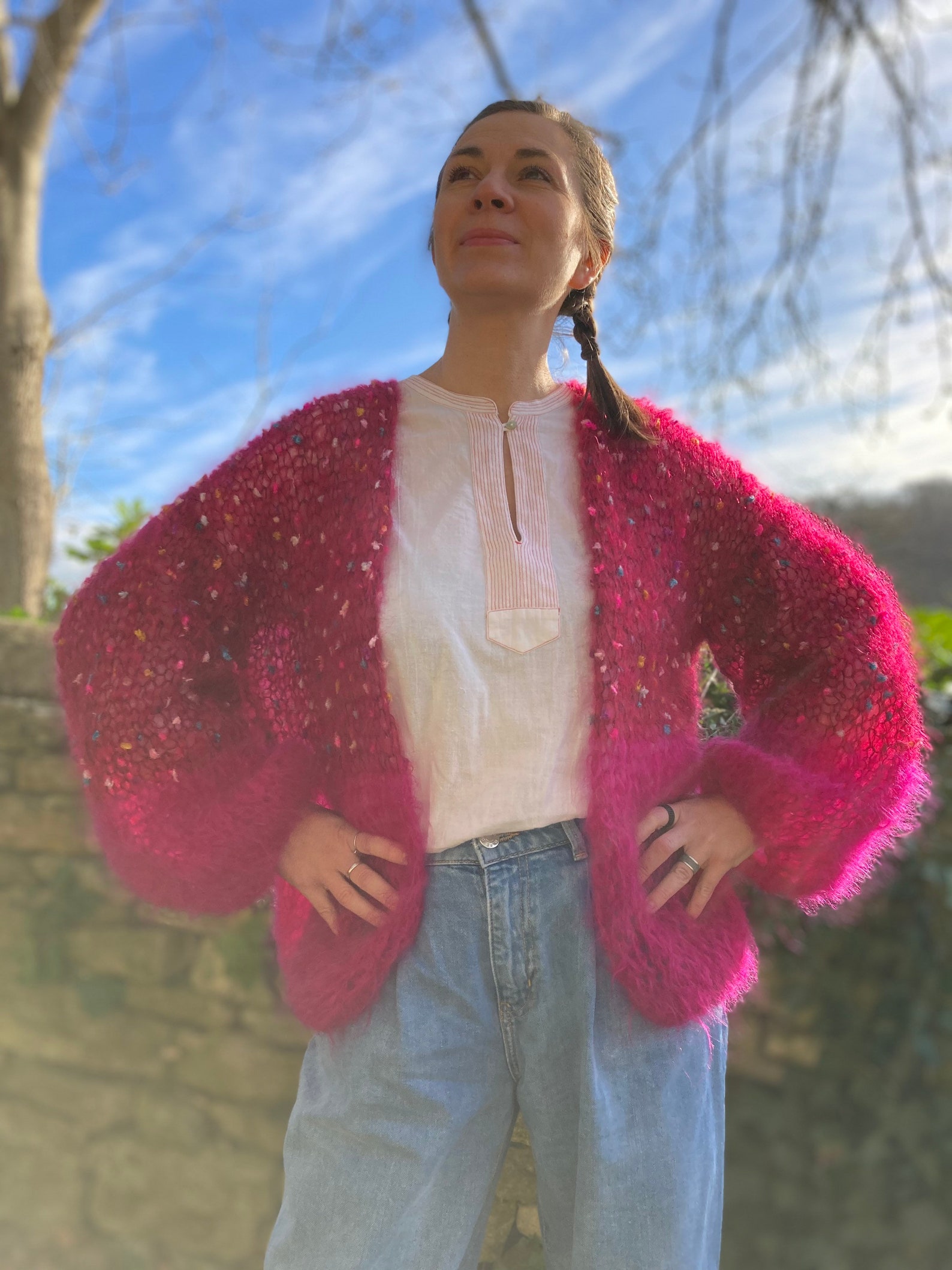 Handmade Cotswolds Hand Knitted Mohair Hot Pink and Dark Pink Blended ...