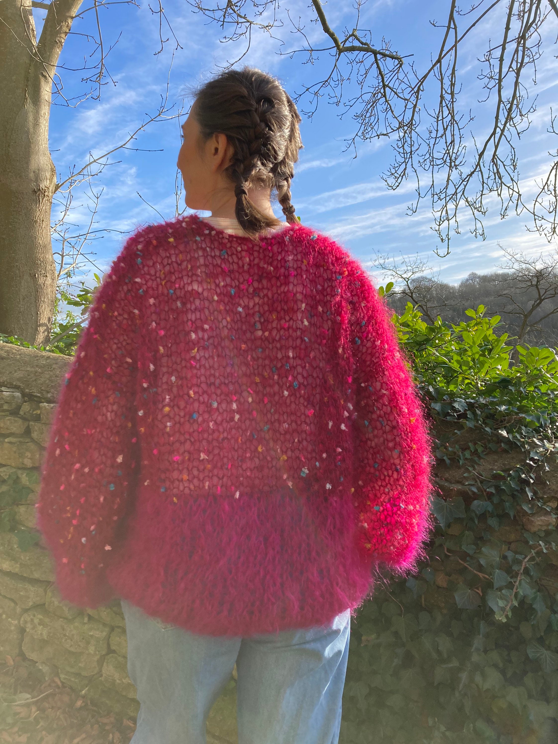 Handmade Cotswolds Hand Knitted Mohair Hot Pink and Dark Pink Blended ...