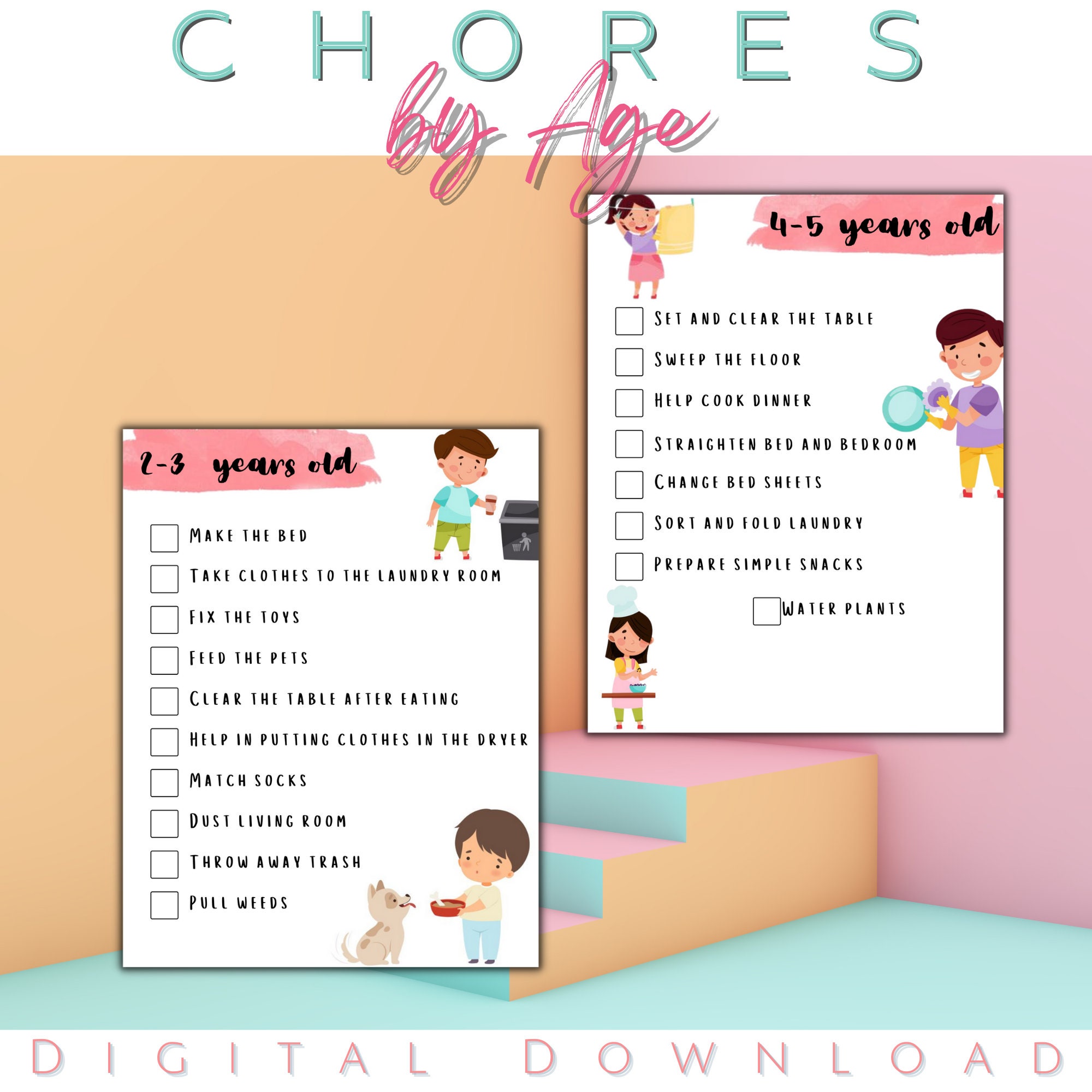 Kids Chores by Age Printable | Chore List | Kids Chore Chart | Chore ...