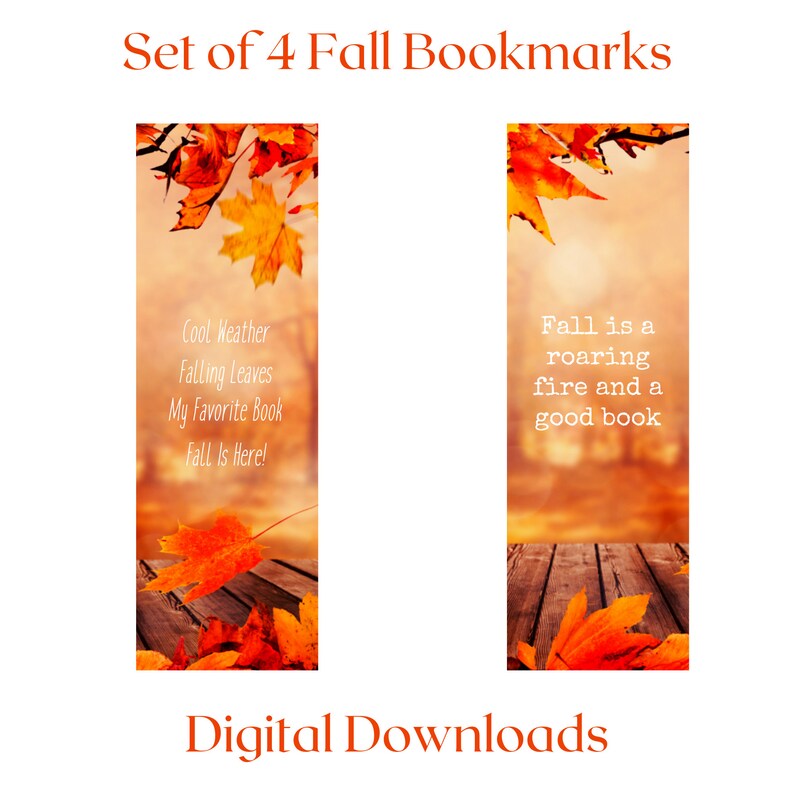 Set of Four/ Fall Printable Bookmarks/autumn Leaves/fall Lover ...
