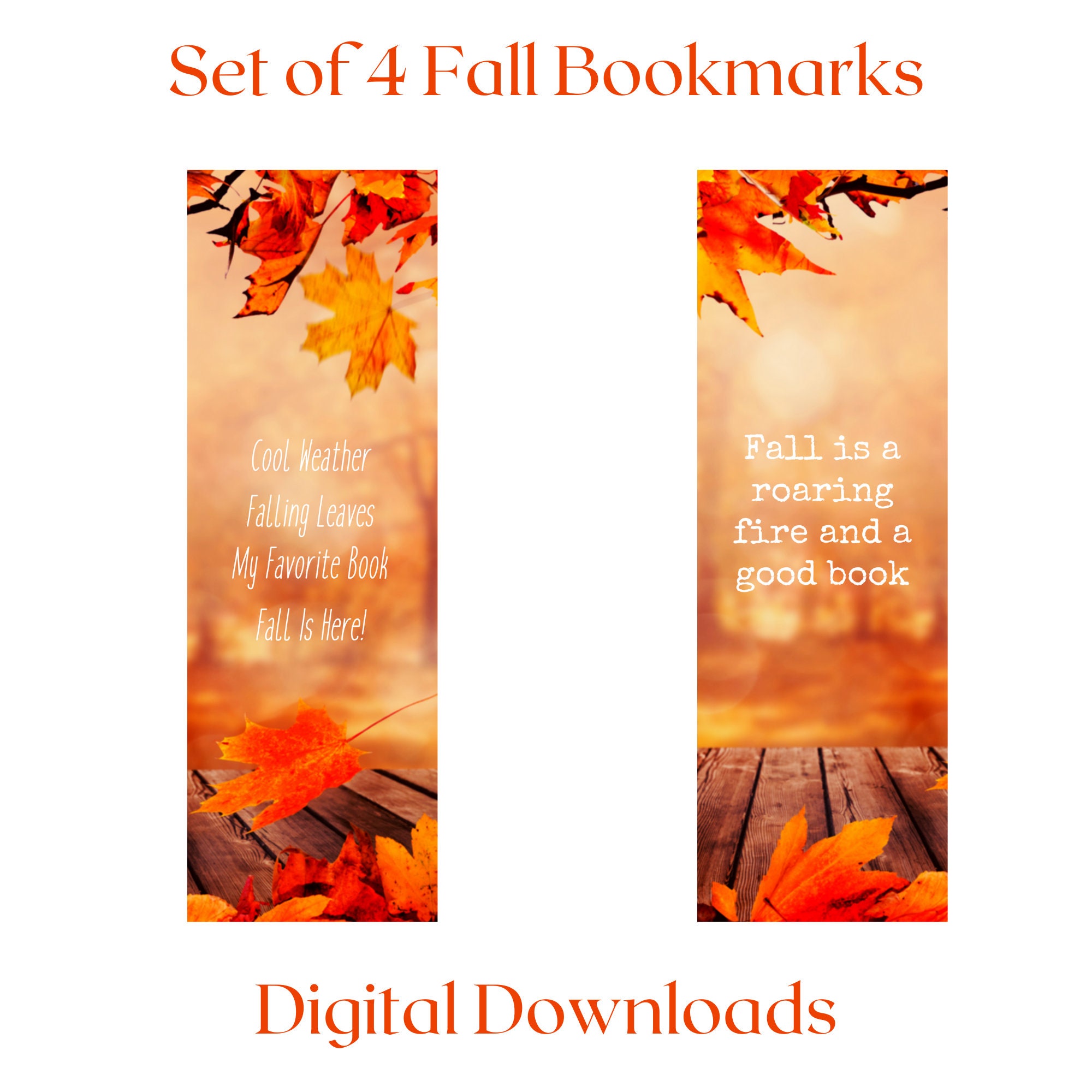 Set of Four/ Fall Printable Bookmarks/autumn Leaves/fall Lover ...