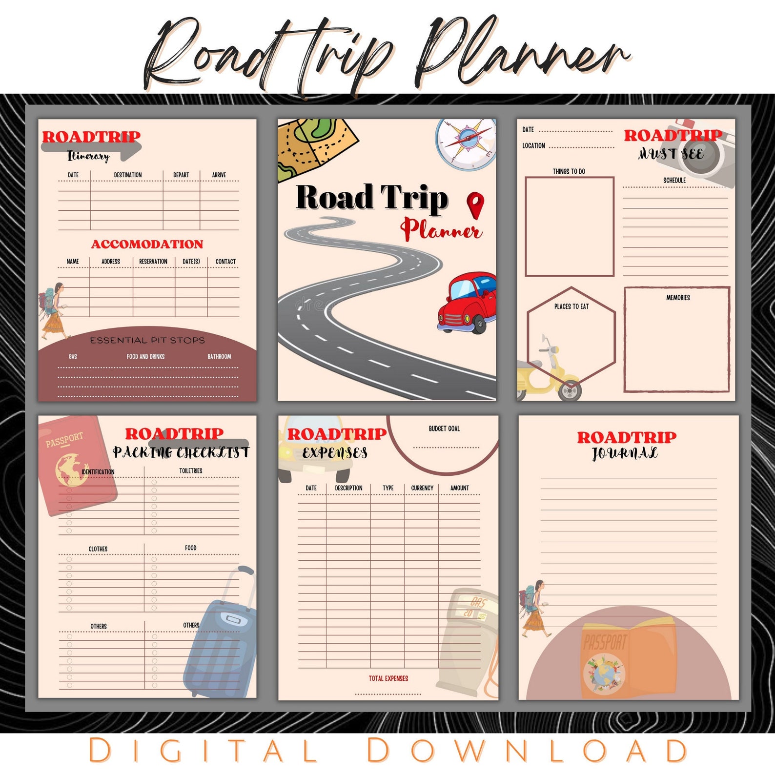 Road Trip Planner Printable | Travel Planner | Trip Itinerary Planner ...