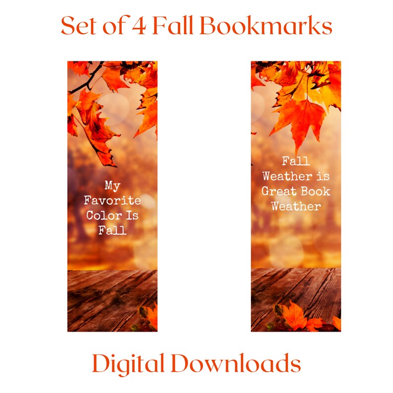 Set of Four/ Fall Printable Bookmarks/autumn Leaves/fall Lover ...
