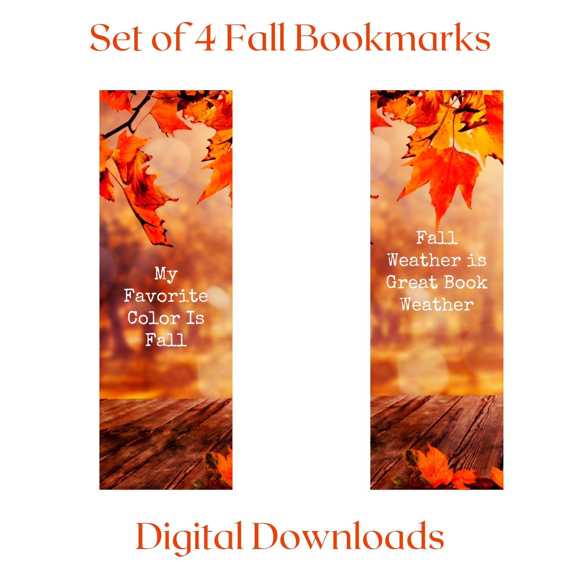 Set of Four/ Fall Printable Bookmarks/autumn Leaves/fall Lover ...