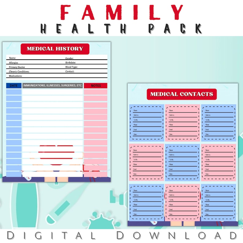 Family Medical Health Pack Printable | Family Medication Sheet | Family ...