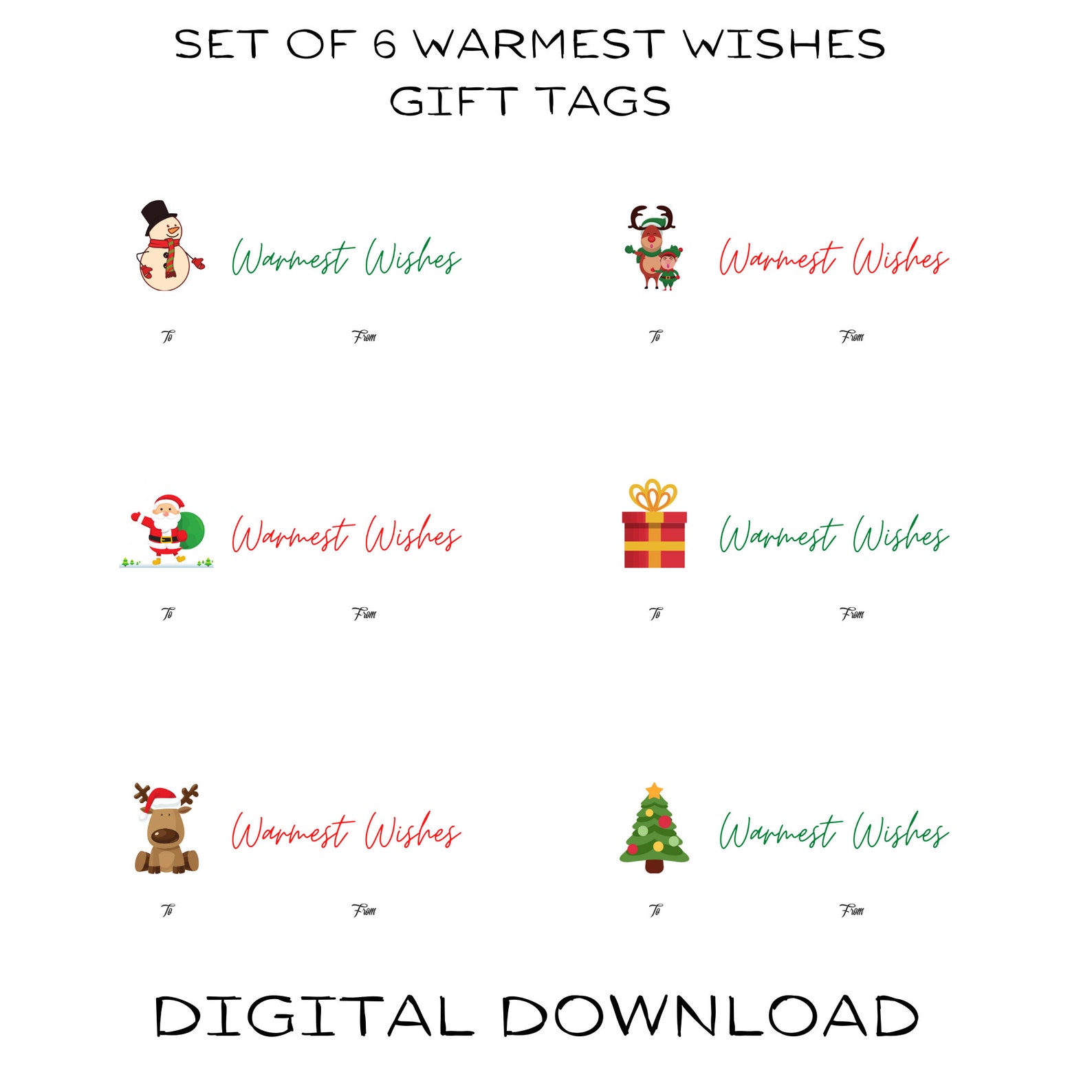 Warmest Wishes Printable Holiday Gift Tags/ Easy Christmas Tags to ...