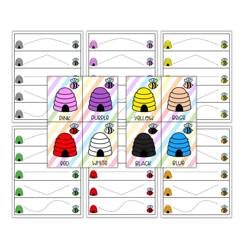 Line Tracing With Bees | Beehive Flashcards| Instant Download ...