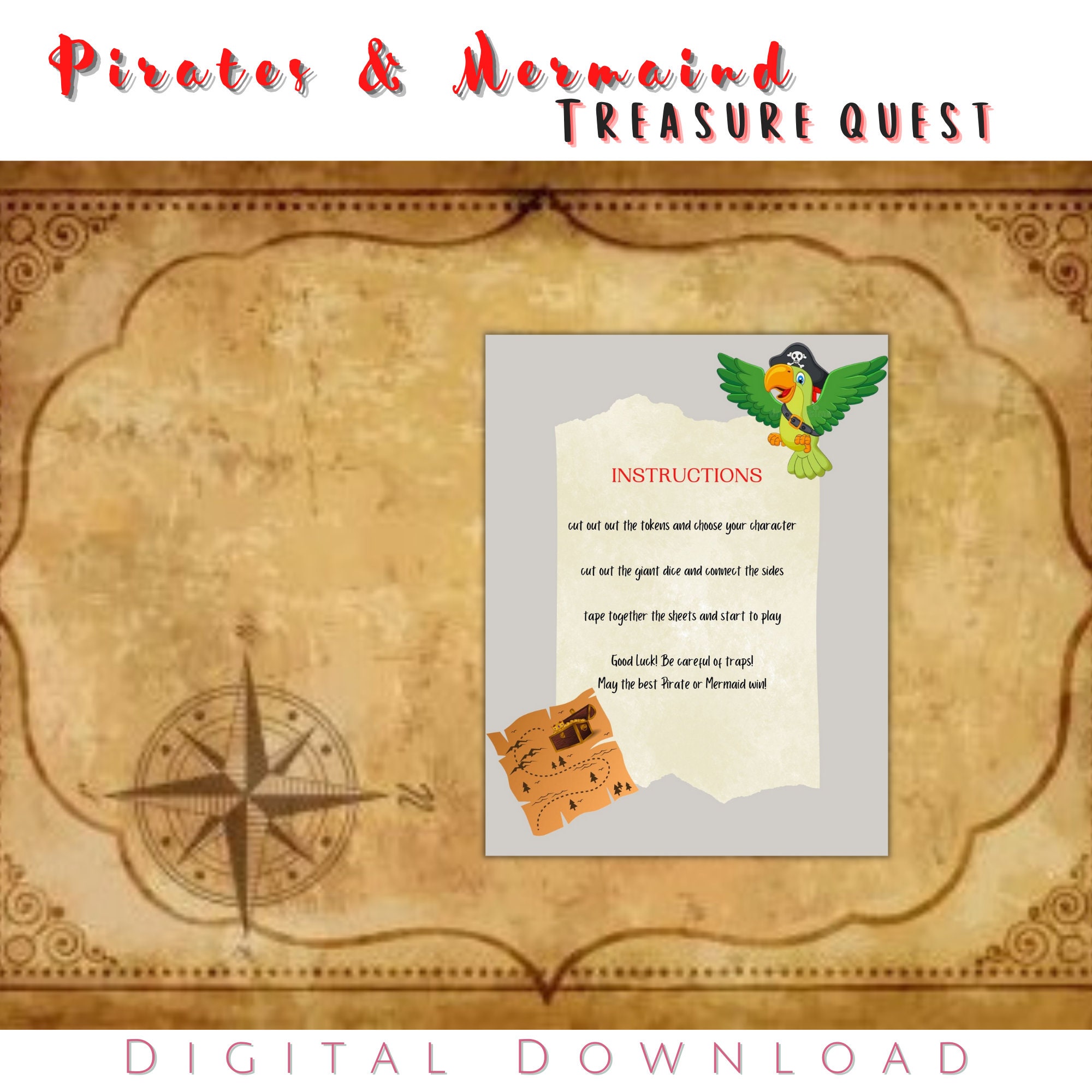 Pirates and Mermaids Treasure Quest Printable | Board Game for Kids ...