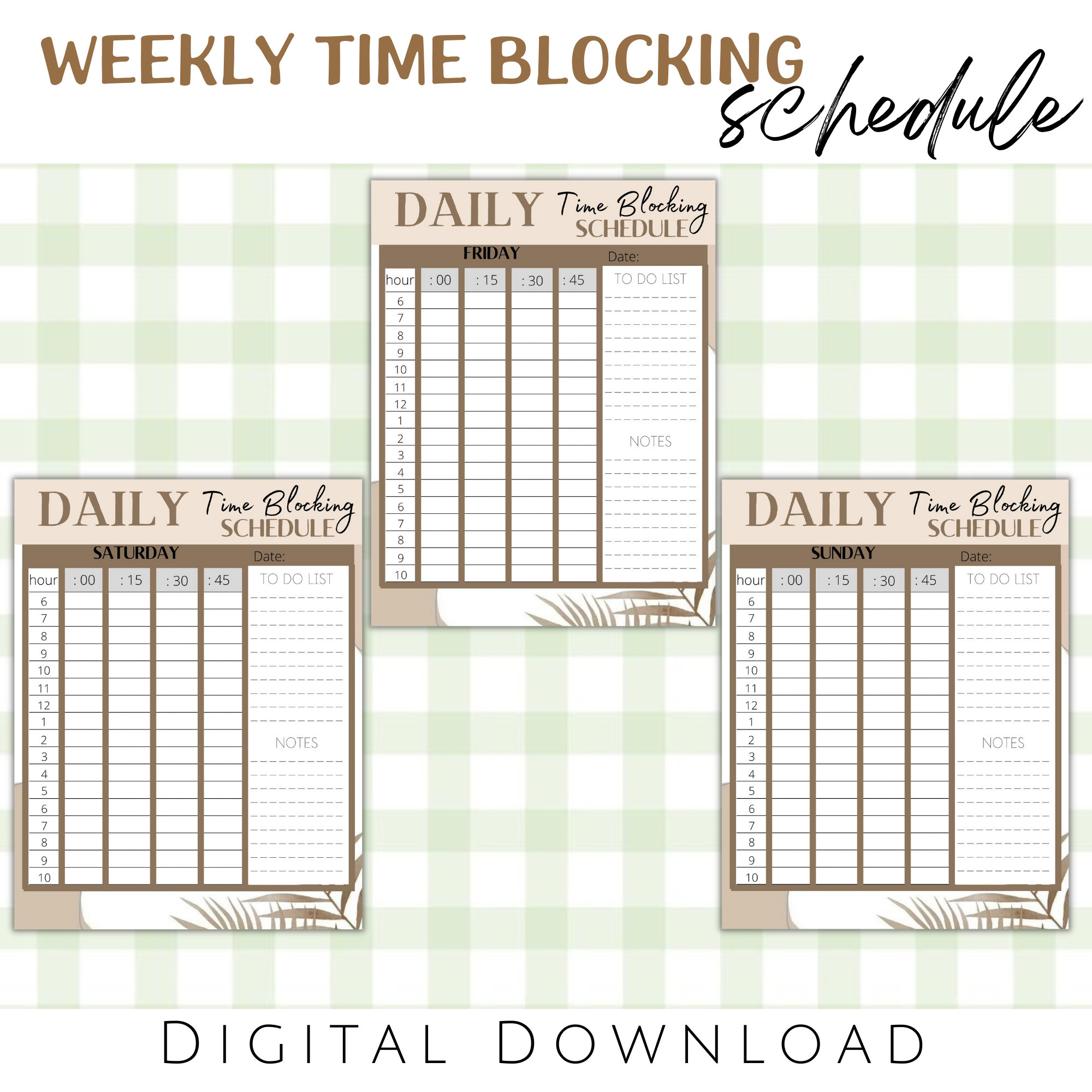 Weekly Time Blocking Planner Printable | Undated Weekly Planner | Daily ...