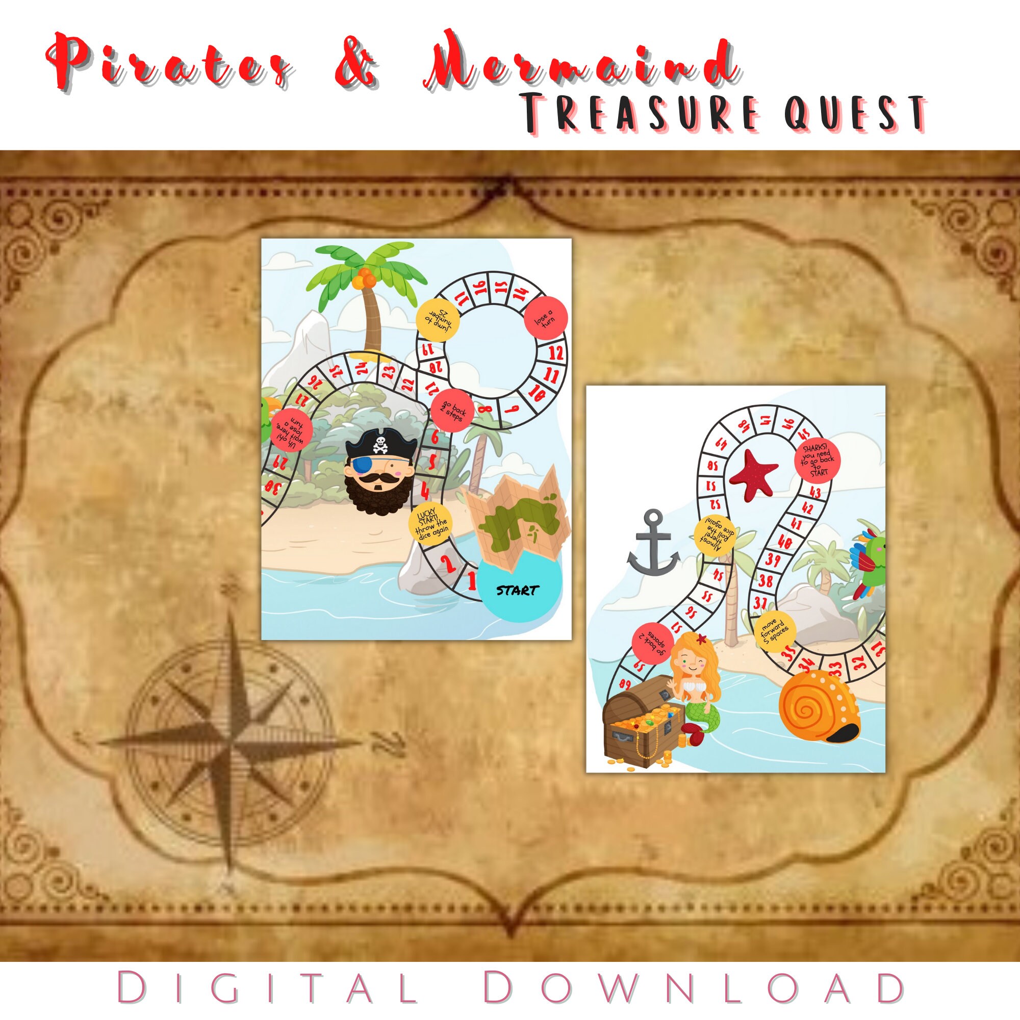 Pirates and Mermaids Treasure Quest Printable | Board Game for Kids ...