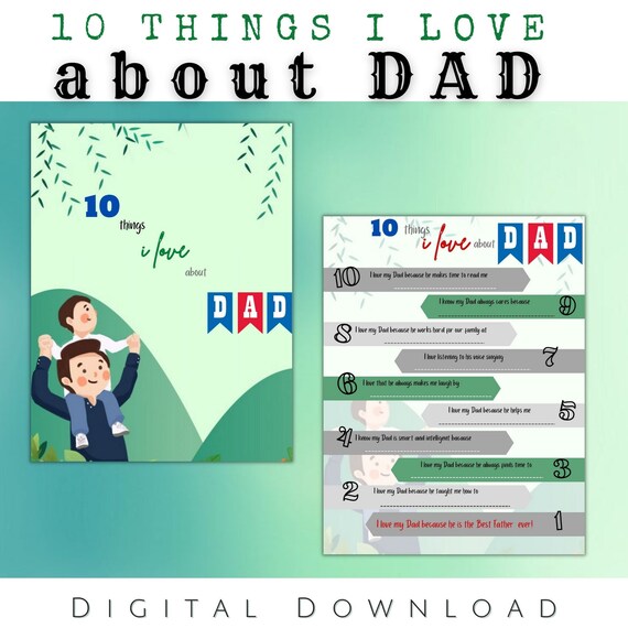 10 Things I Love About Dad Father's Day Printable Gift - Etsy