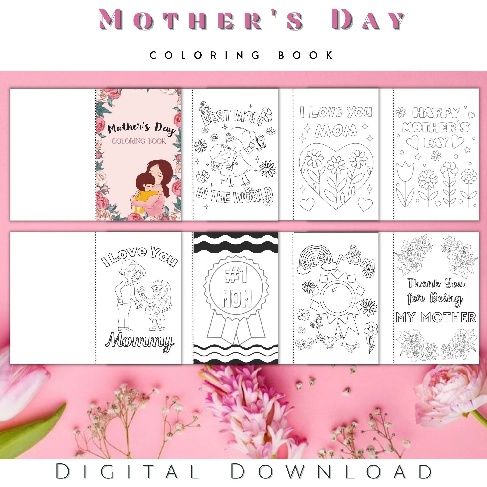 Mother's Day Coloring Pages: Foldable Greeting Cards (digital Download ...