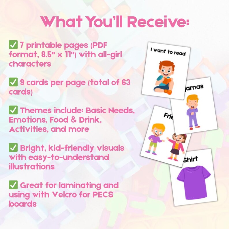 Communication Cards for Girls, PECS Style Printable, Speech Delay ...