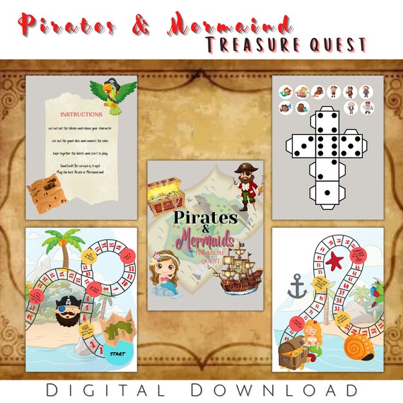 Pirates and Mermaids Treasure Quest Printable Board Game for | Etsy