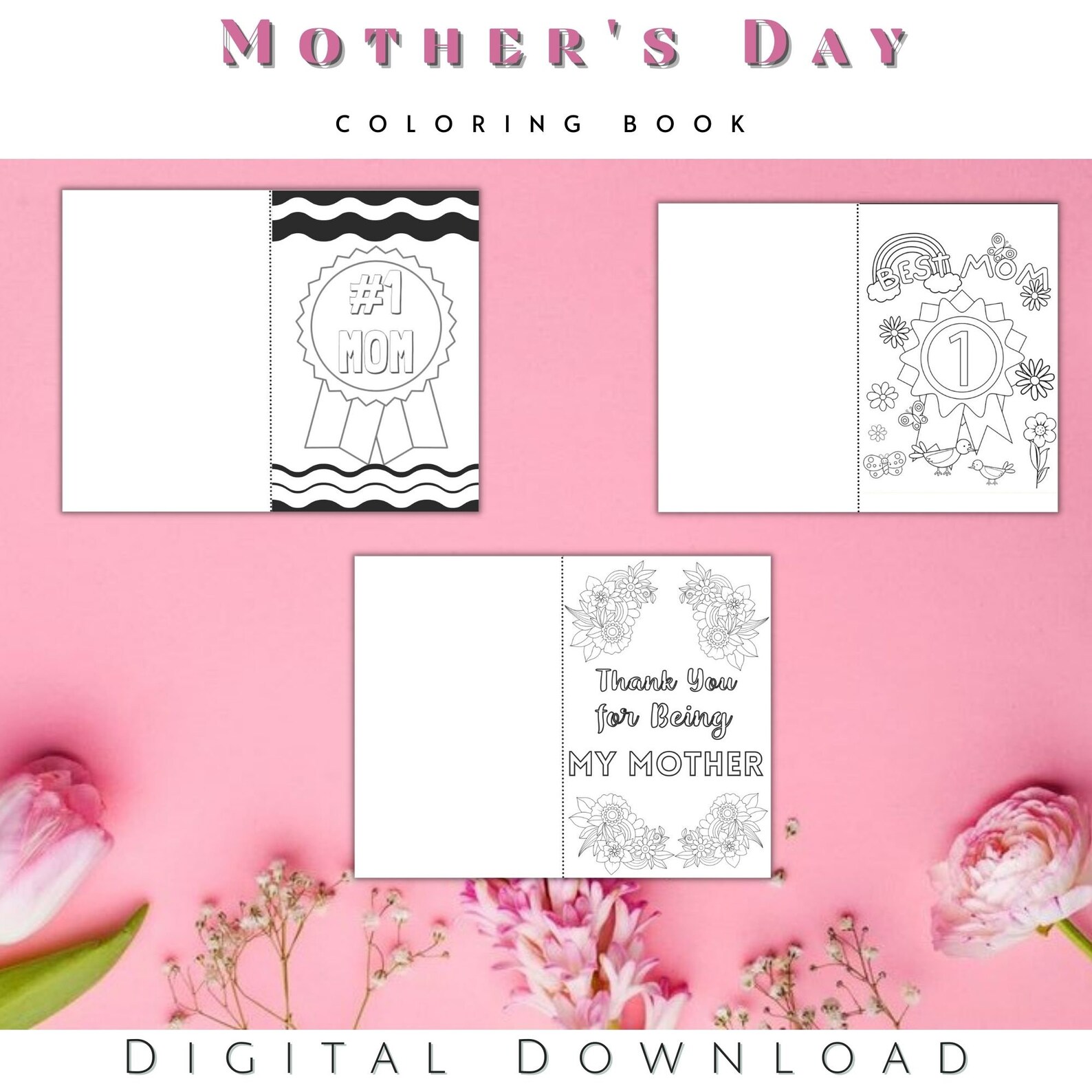 Mother's Day Coloring Pages: Foldable Greeting Cards (digital Download ...