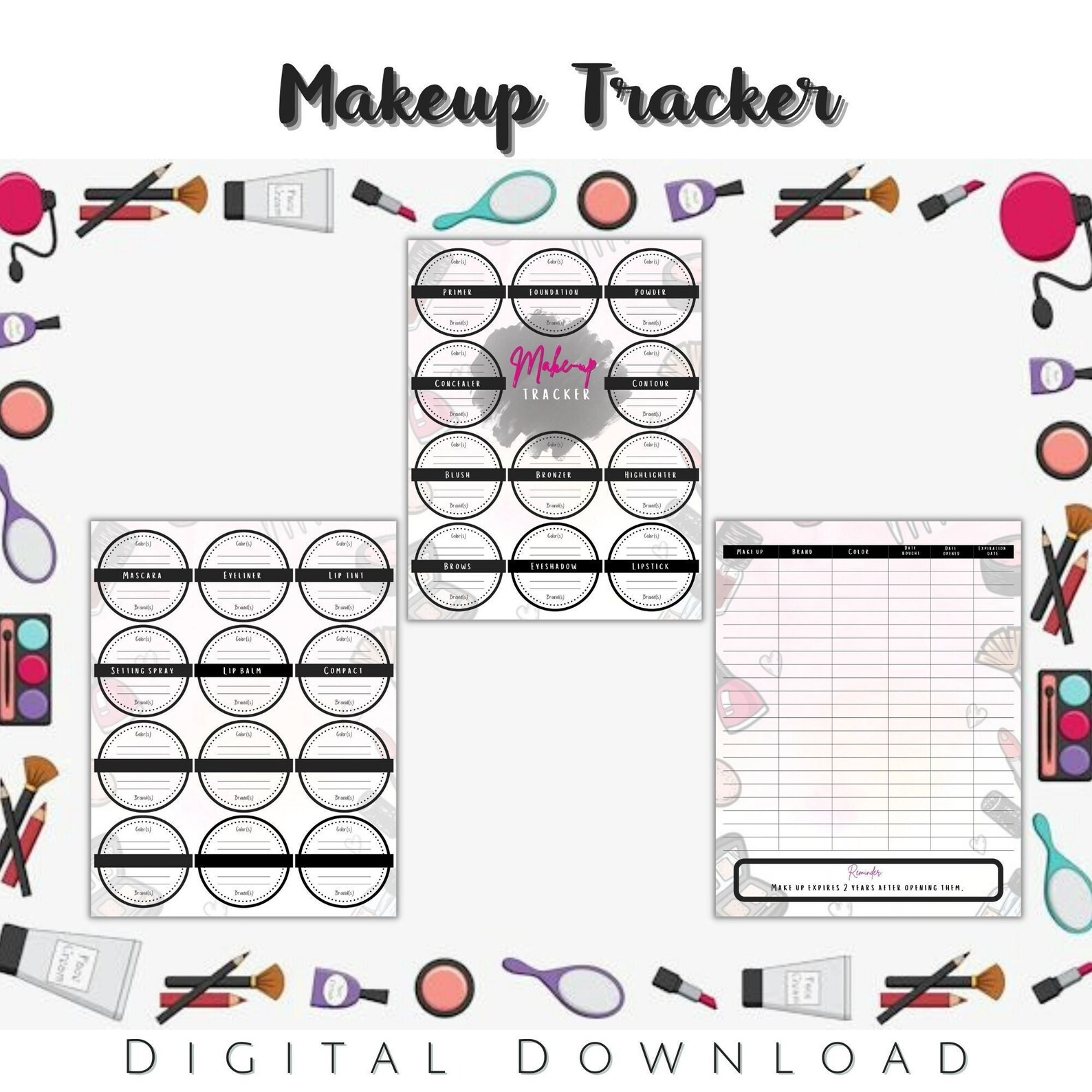 Makeup Tracker Printable | Makeup Organizer | Makeup Inventory List ...