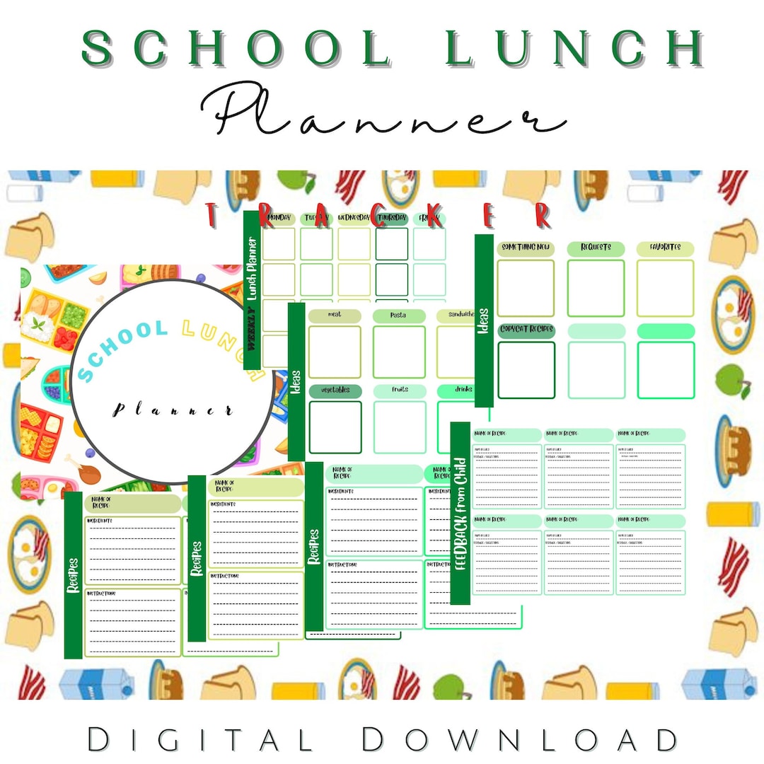 School Lunch Box Planner Printable | Weekly and Monthly | Lunch Menu ...