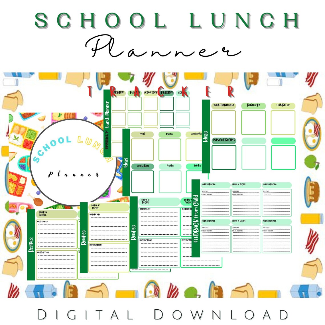 School Lunch Box Planner Printable | Weekly and Monthly | Lunch Menu ...
