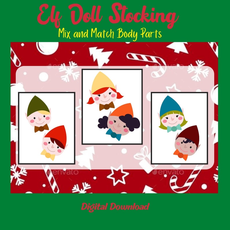 Printable Elf Paper Doll Stocking Mix and Match Body Parts Elf Doll Mix ...