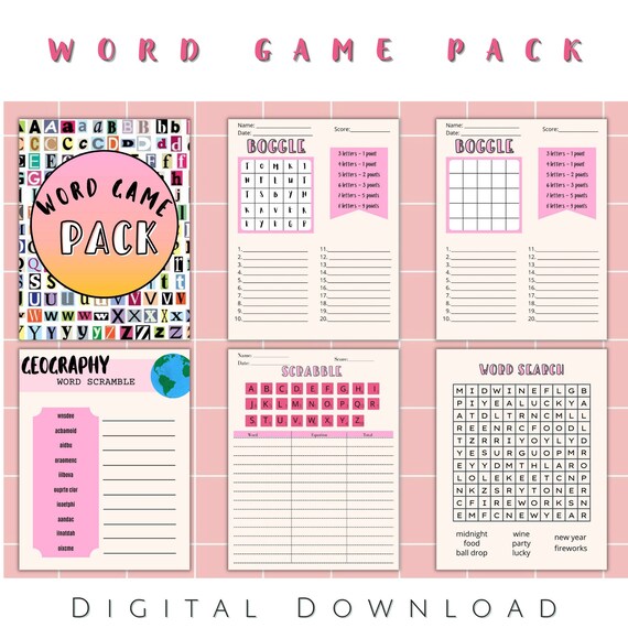Word Games Pack Printable Set of 5 Word Games Boggle - Etsy