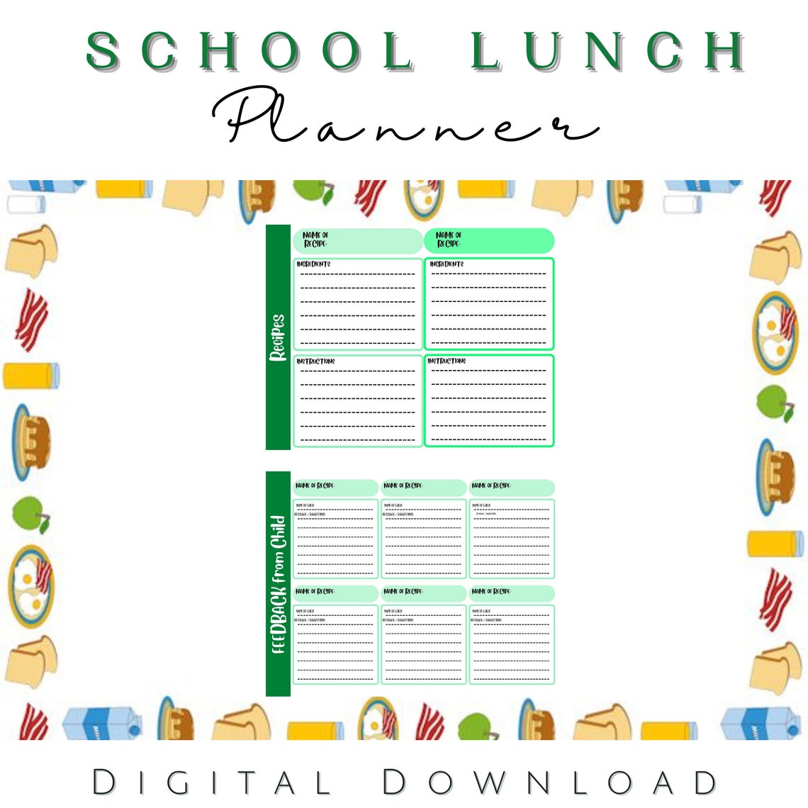School Lunch Box Planner Printable | Weekly and Monthly | Lunch Menu ...