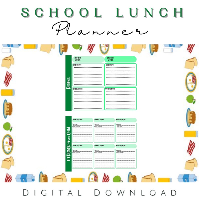 School Lunch Box Planner Printable | Weekly and Monthly | Lunch Menu ...
