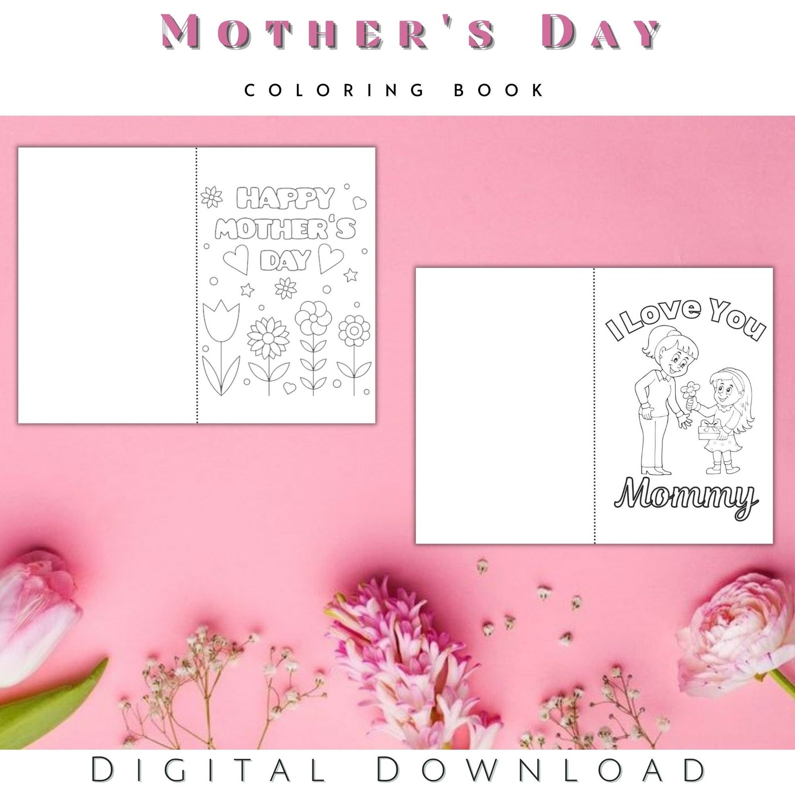 Mother's Day Coloring Pages: Foldable Greeting Cards (digital Download ...