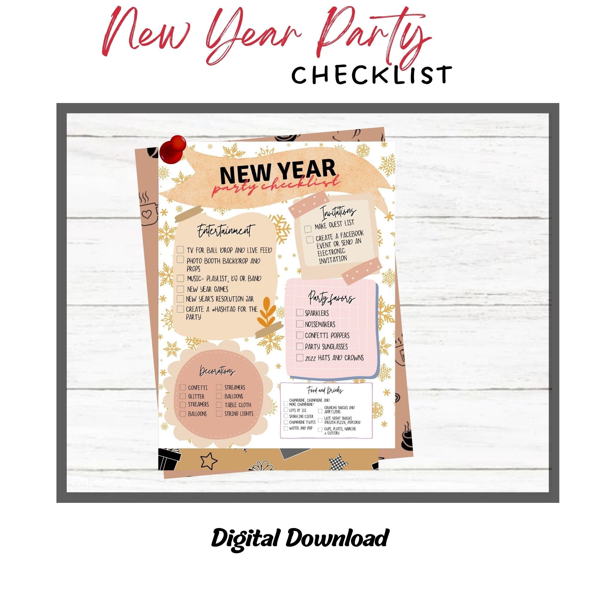 New Year Party Checklist Printable New Year Party - Etsy