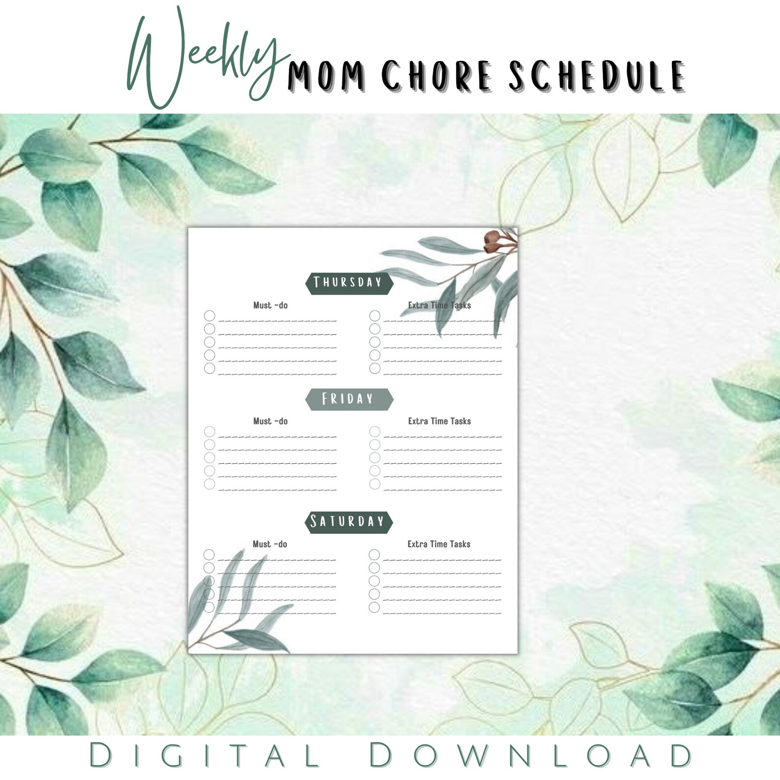 Weekly Mom Chore Schedule Printable | Weekly Cleaning Schedule | House ...
